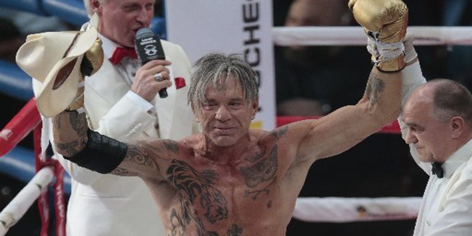 Was Mickey Rourke boxing victory staged?