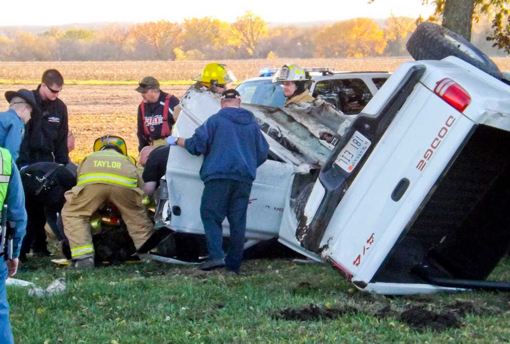 Truck rollover injures driver, separates cab from frame