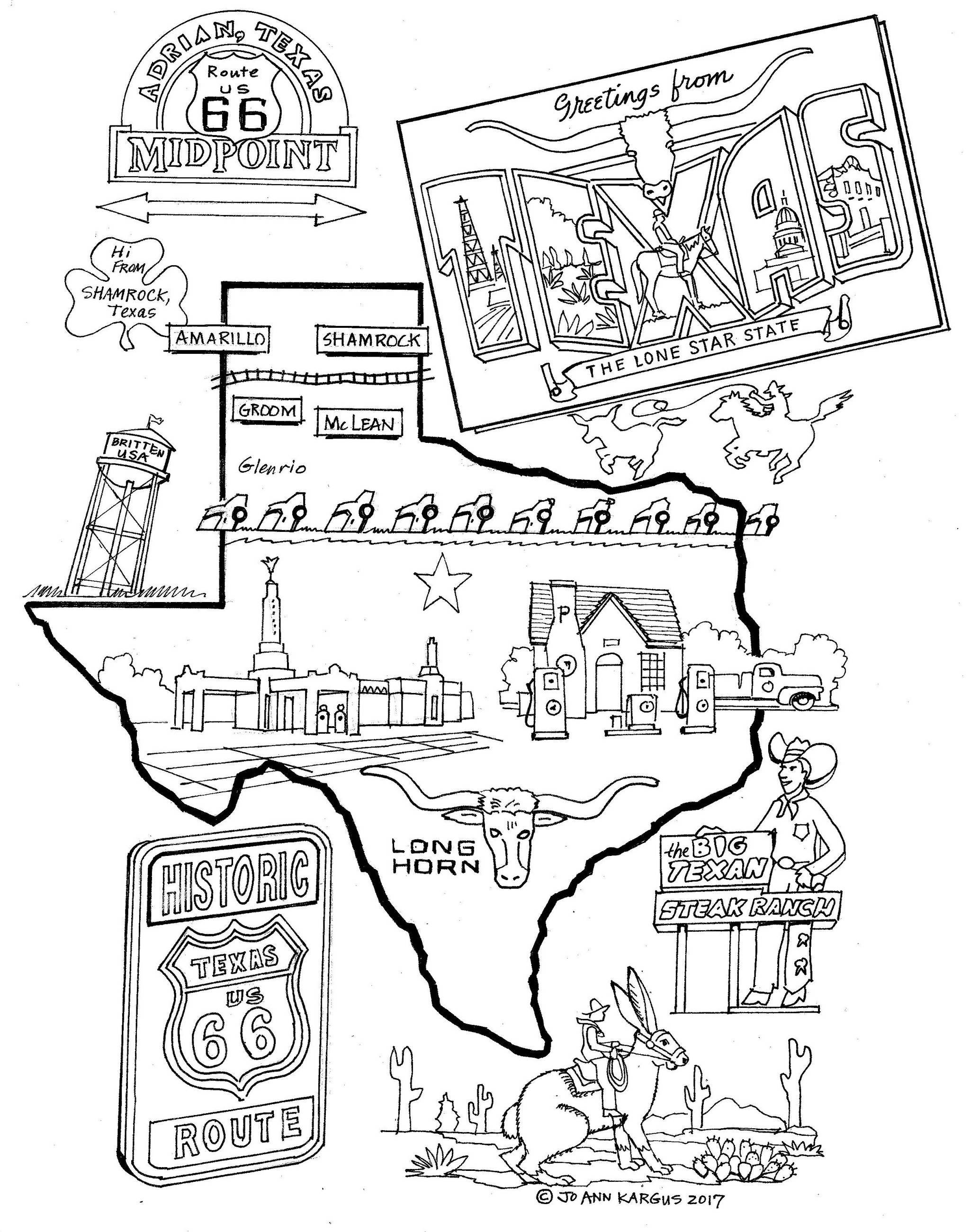 Route 66 adult coloring book features Amarillo-area attractions