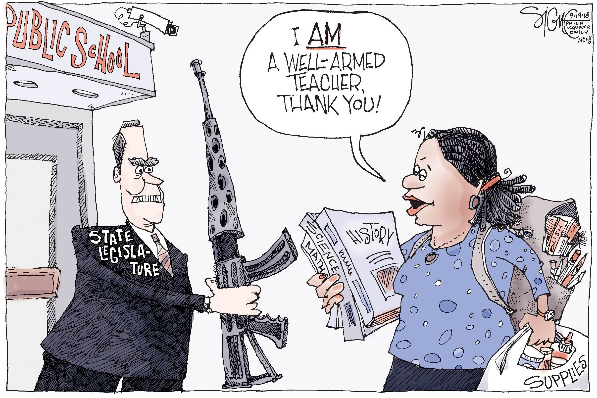 Signe Wilkinson cartoon: Well-armed teachers