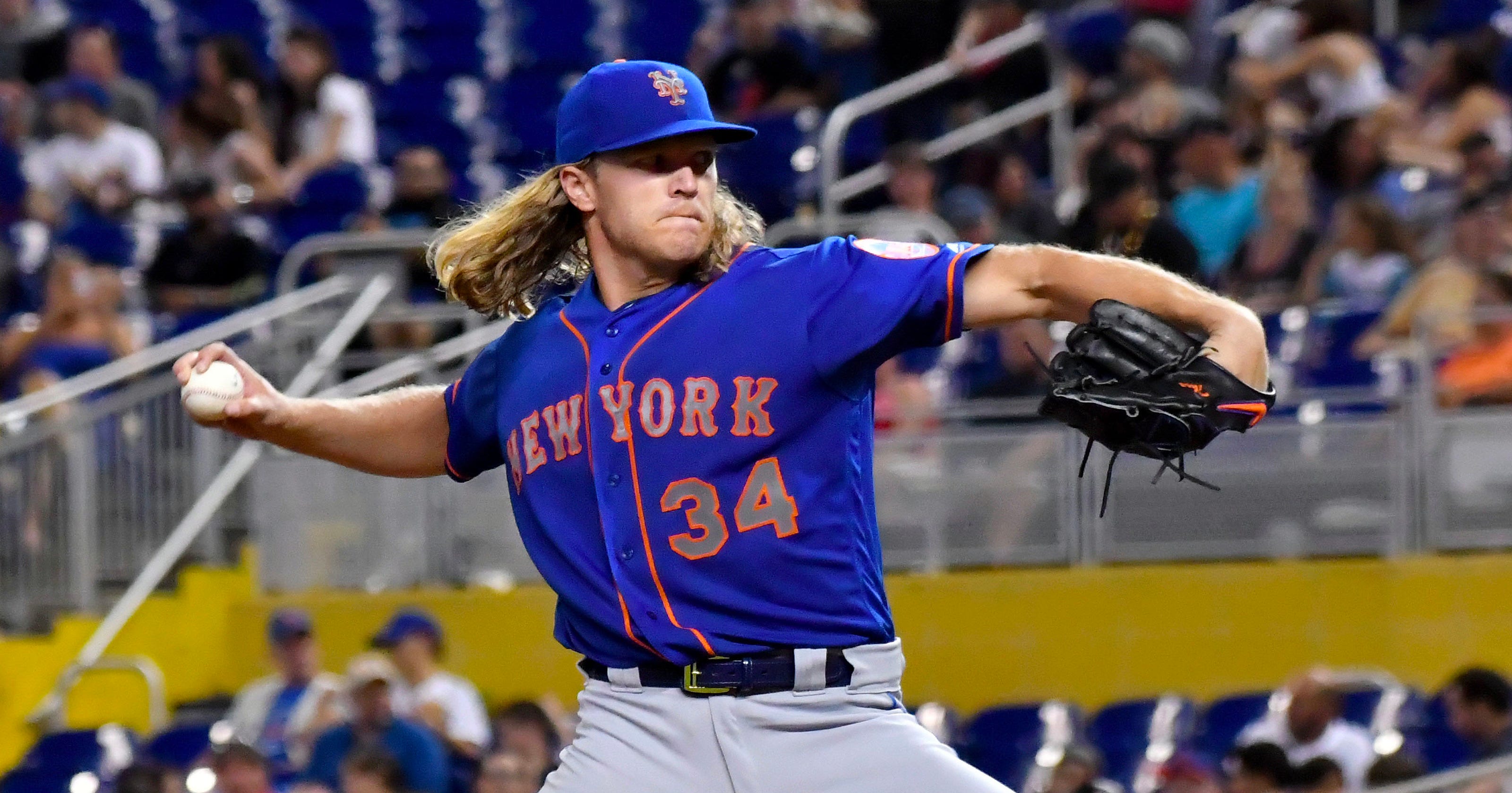 Noah Syndergaard records win for NY Mets, but Marlins steal 3 bases