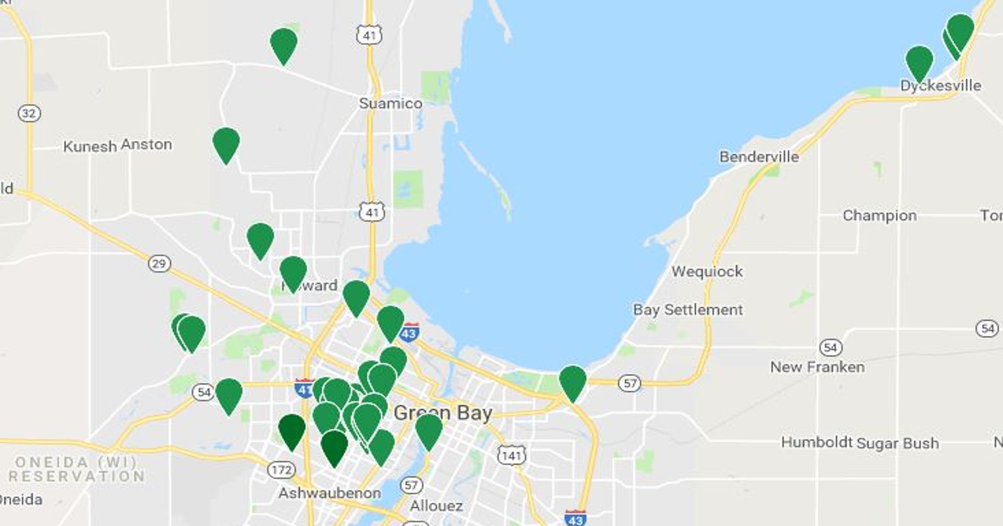Green Bay Area Map Of City