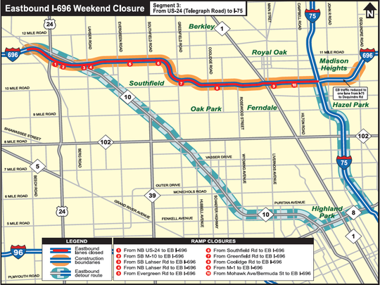Road construction to slow traffic on I-96, I-696weekend
