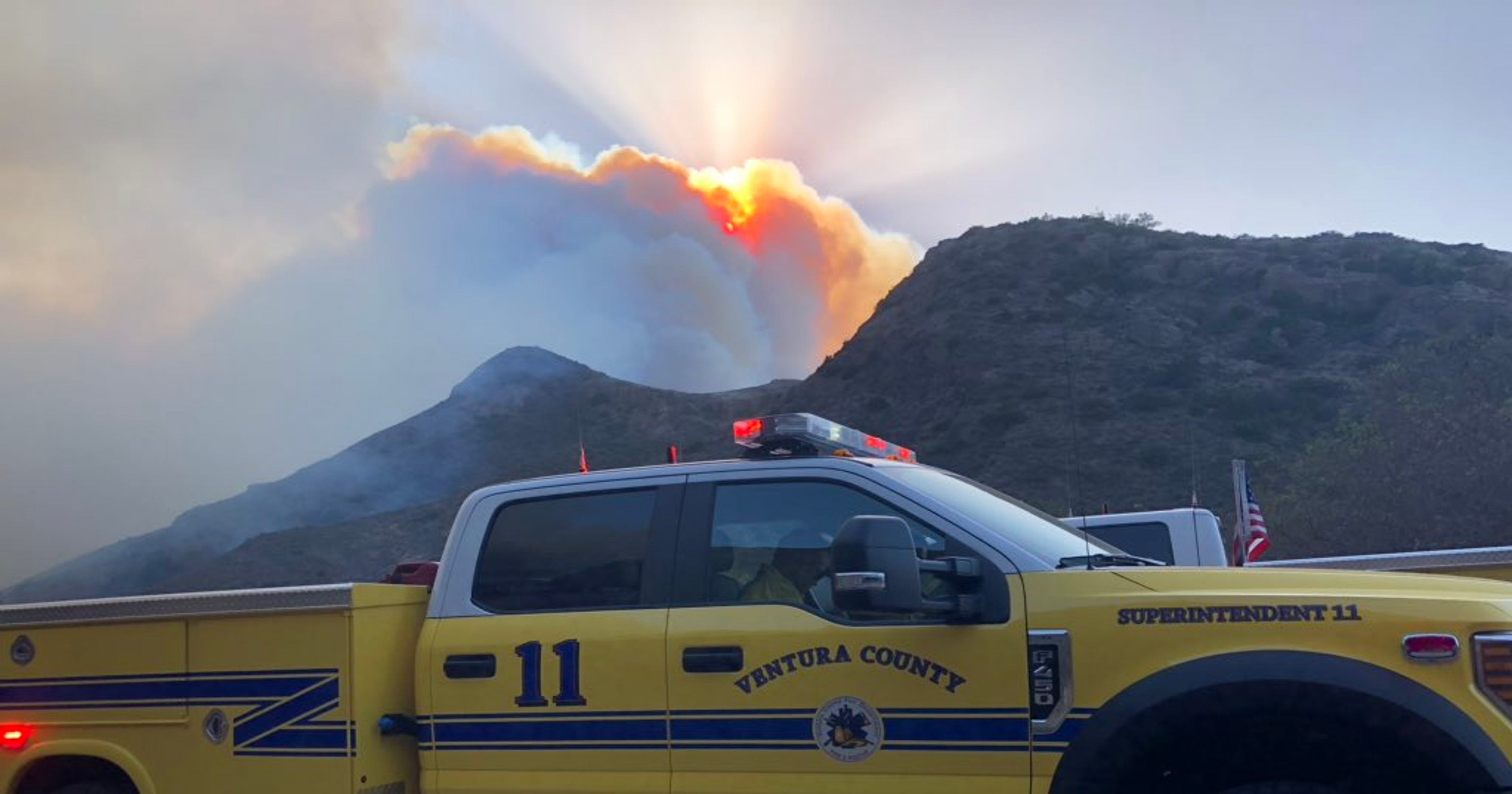 Scenes from Hill Fire burning in Santa Rosa Valley