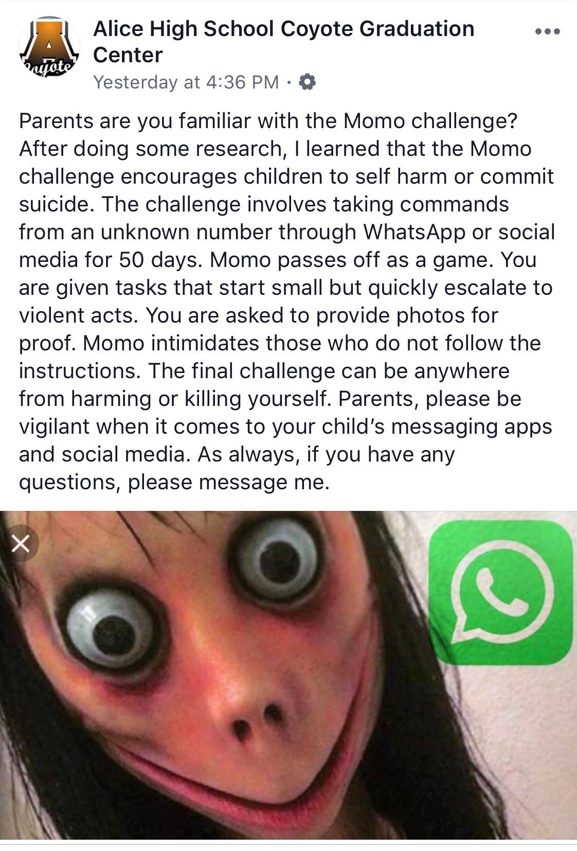 South Texas parents warned about the 'Momo Challenge'