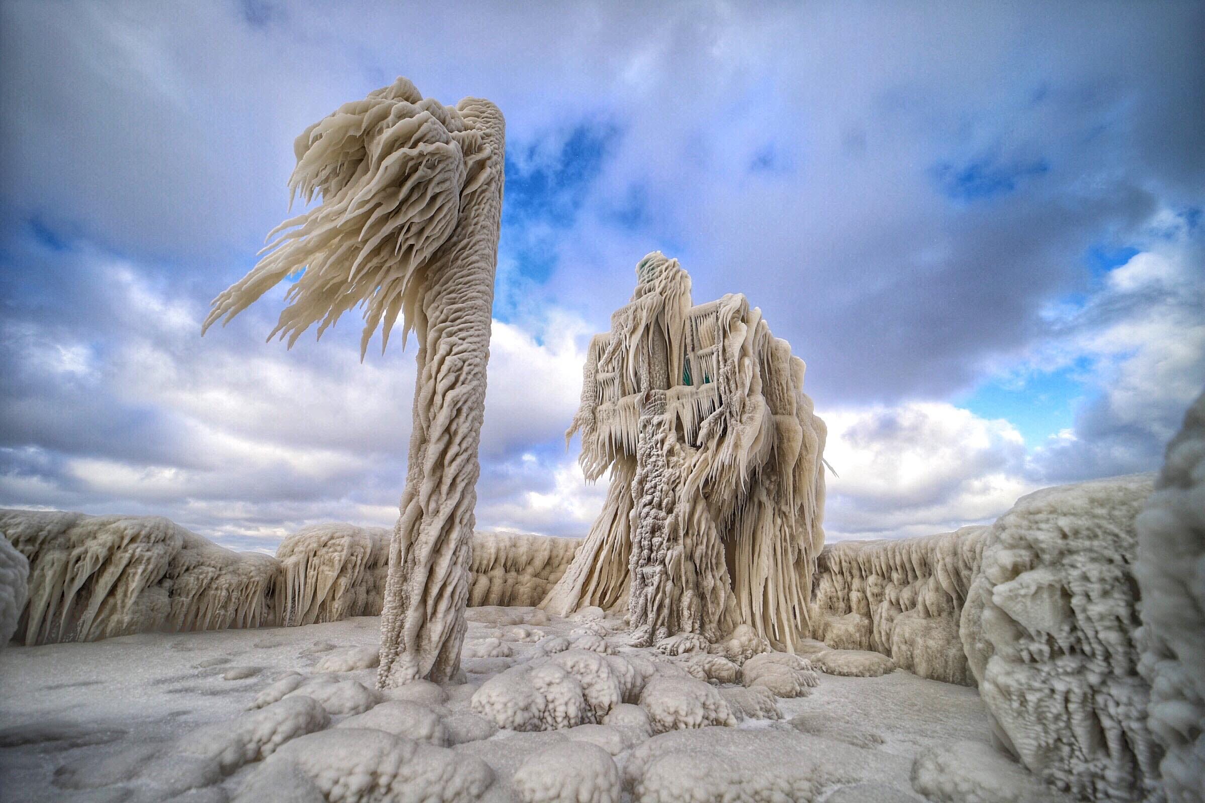 Photos of ice-covered pier on Lake Erie go viral