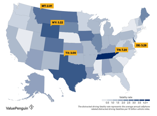 Tennessee tops cellphone distracted driving deaths list