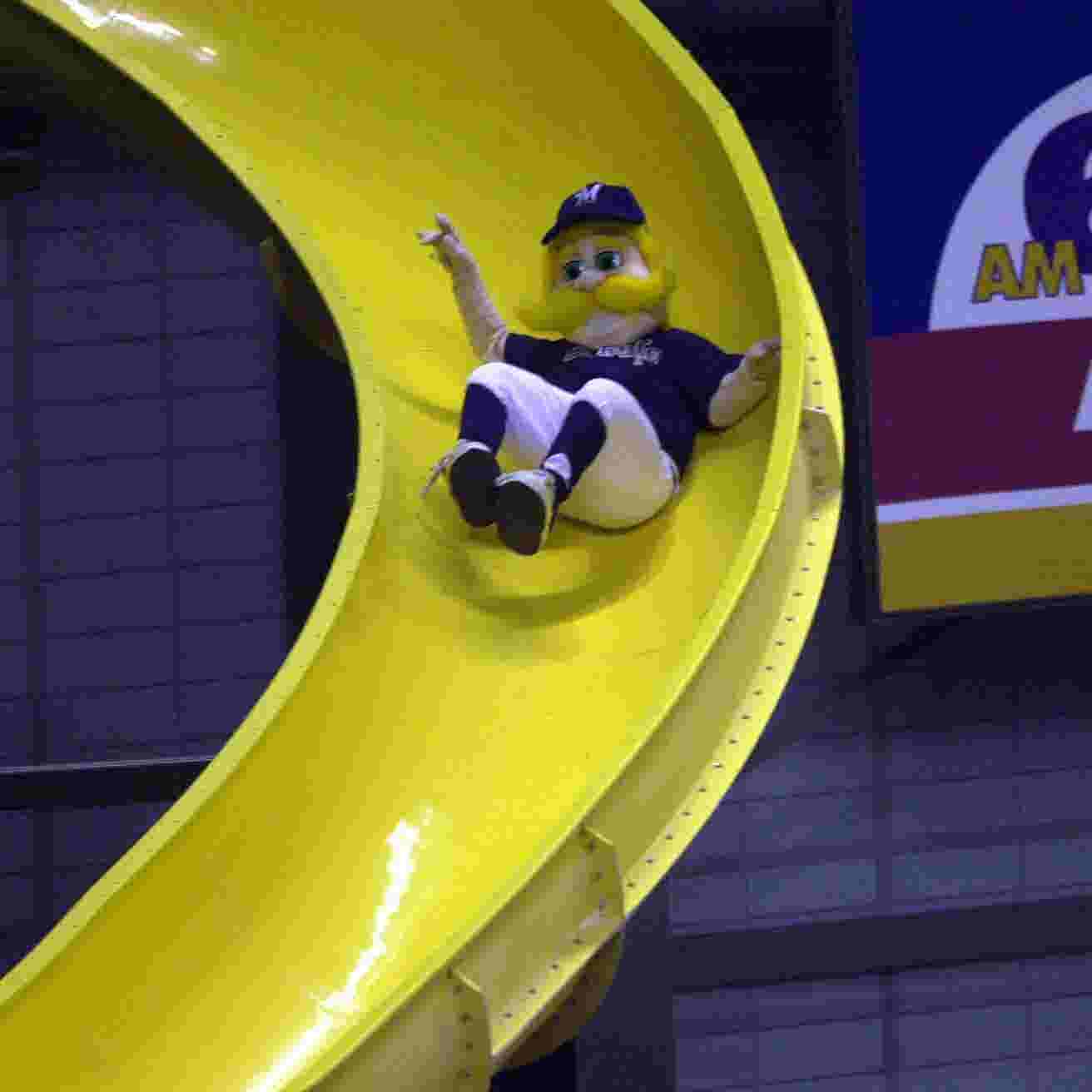Taking a ride down Bernie Brewer's slide at Miller Park
