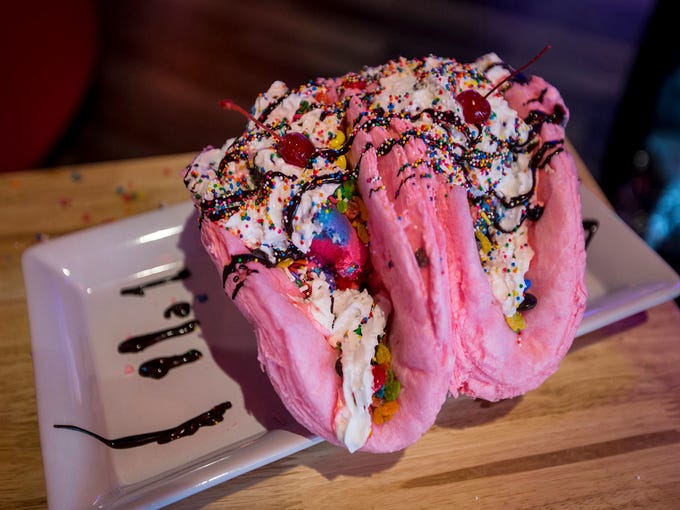 Unicorn Taco, a dessert rainbow of ice cream, cotton candy at Jake's ...