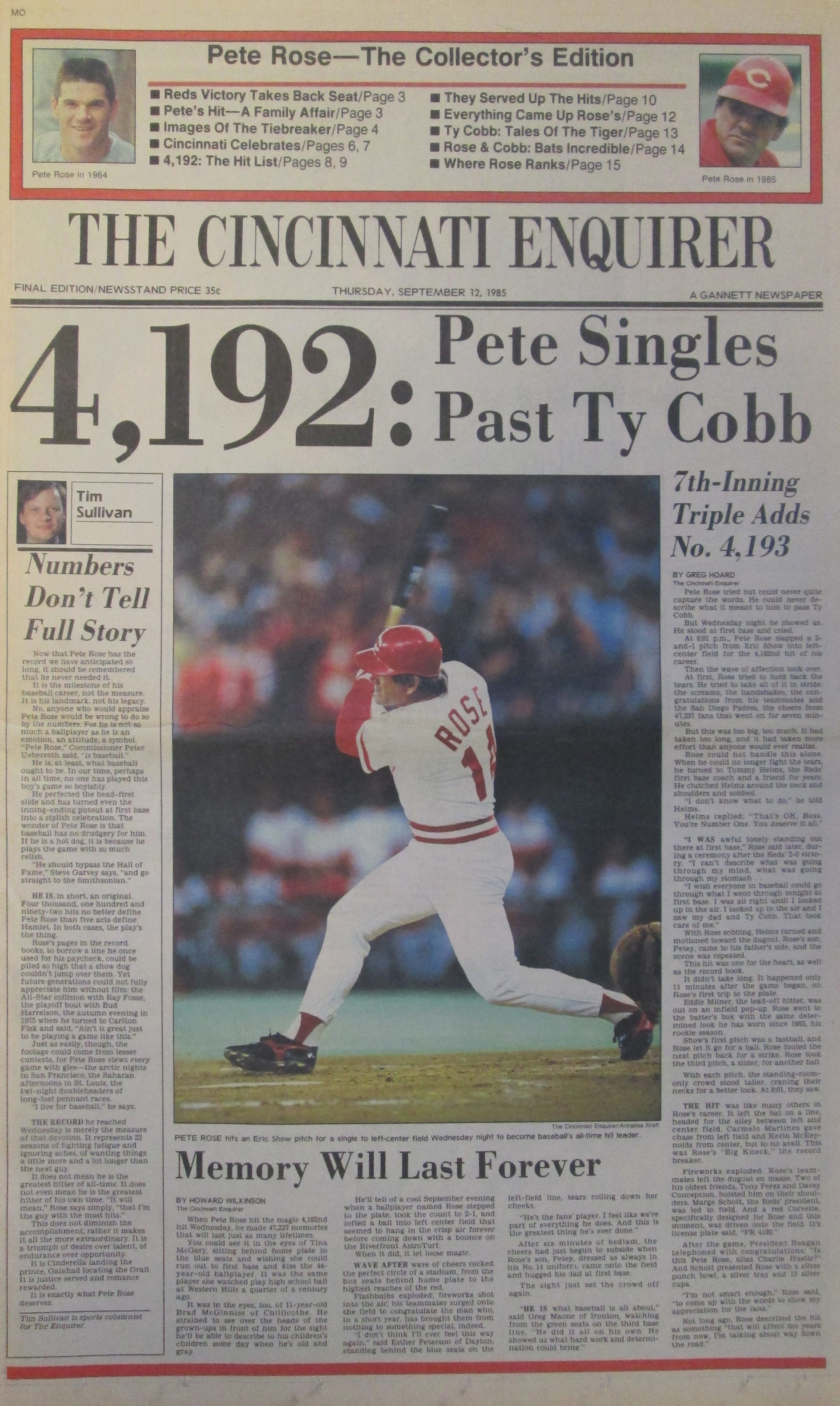 Pete Rose hit No. 4,192 | Enquirer historic front pages from Sept. 12