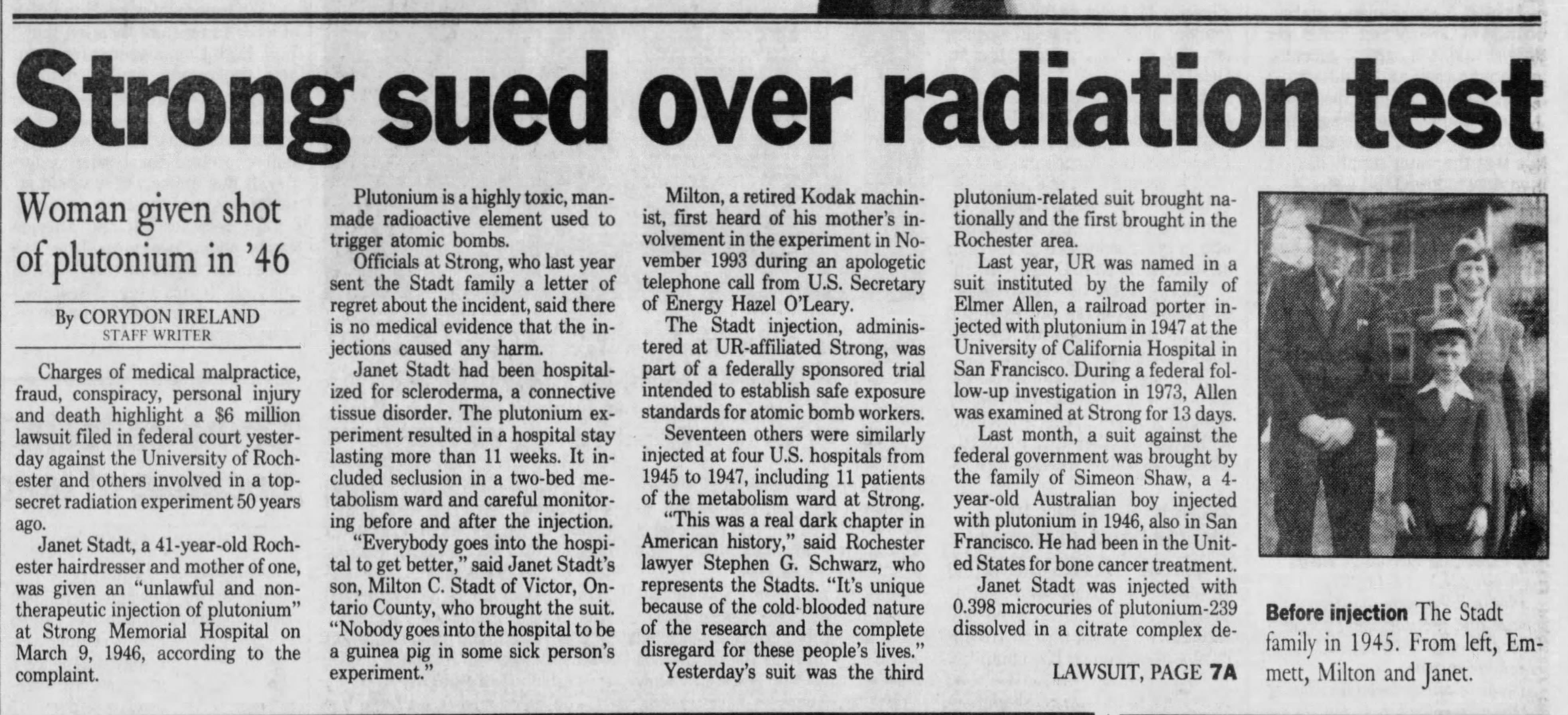 Manhattan Project: URMC involvement in deadly plutonium injections