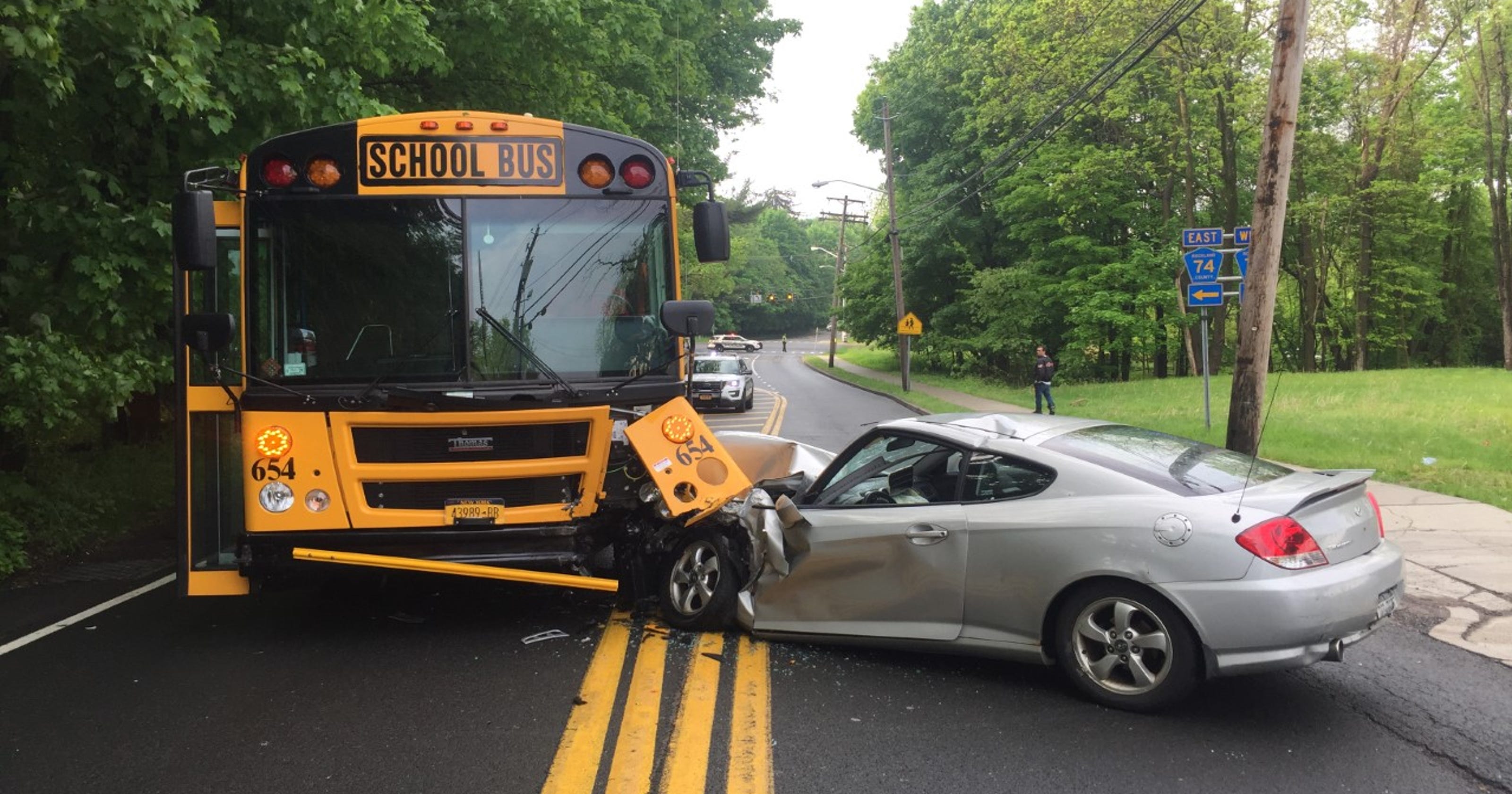 School bus, car crash on Route 306 in Ramapo