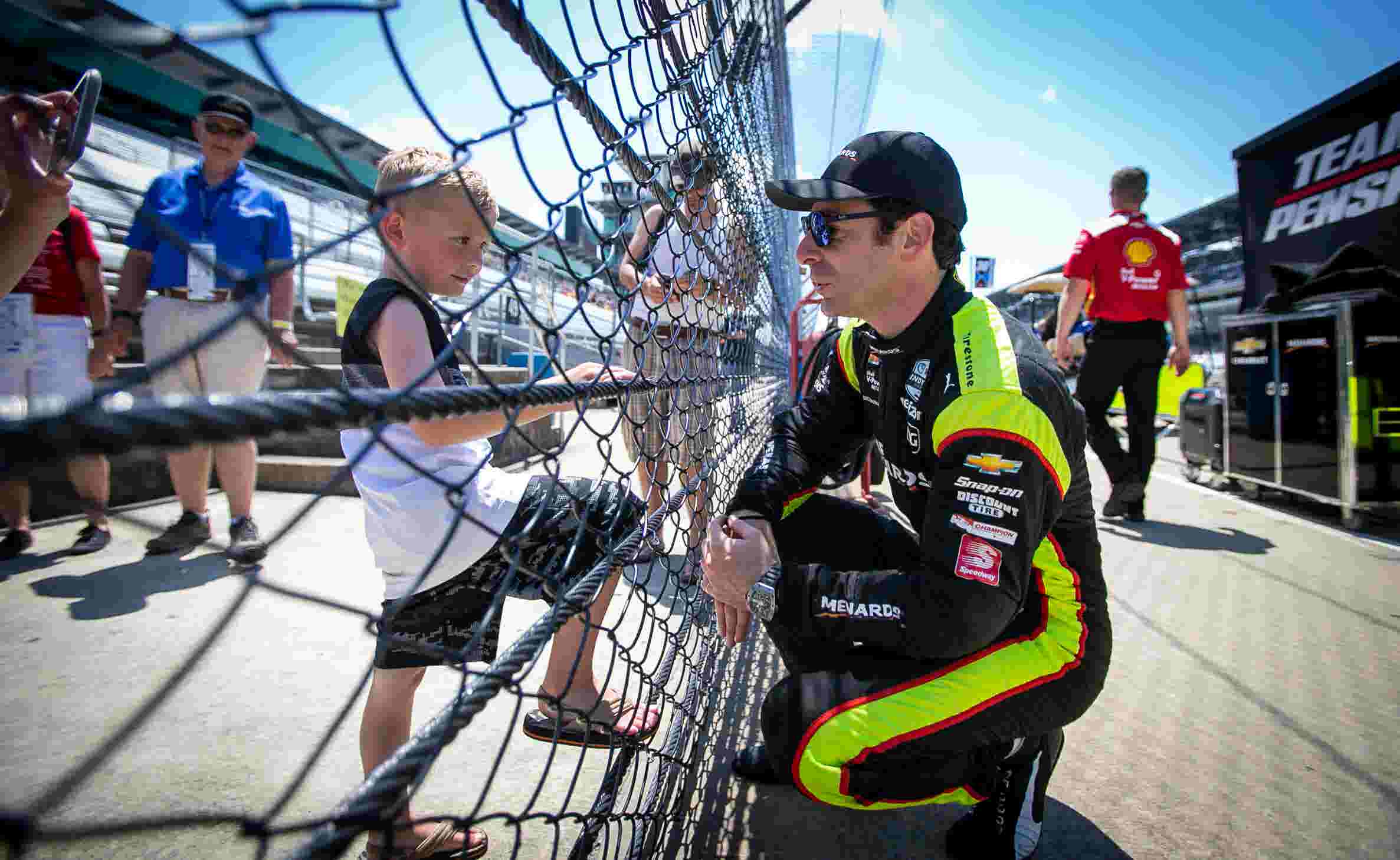Young IndyCar fan interviews drivers at IMS