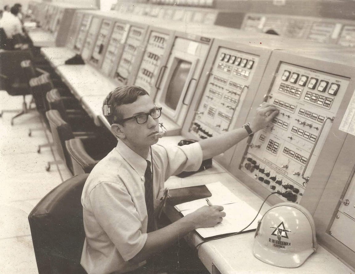 Apollo worker would work consoles at Kennedy Space Center, then surf