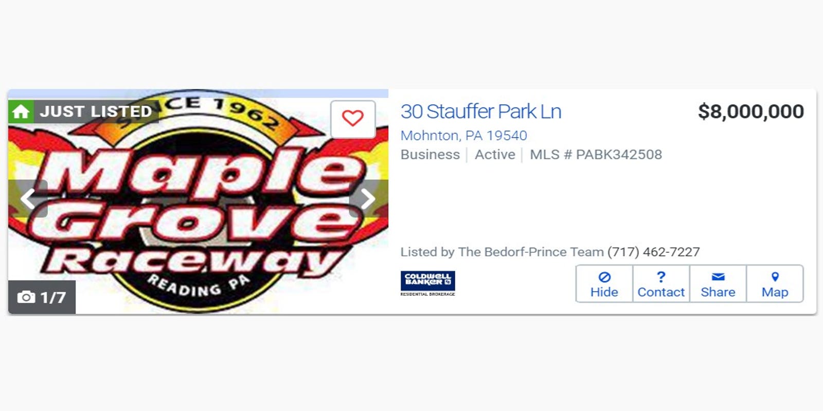 Maple Grove Raceway near Reading, Pa., for sale for $8 million