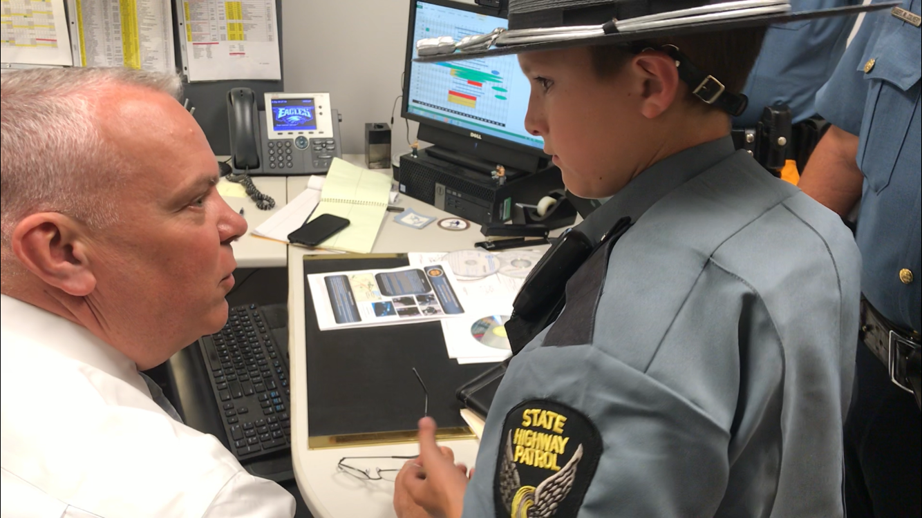 Brett Holbrook, 13, visiting state police in every state, comes to Delaware