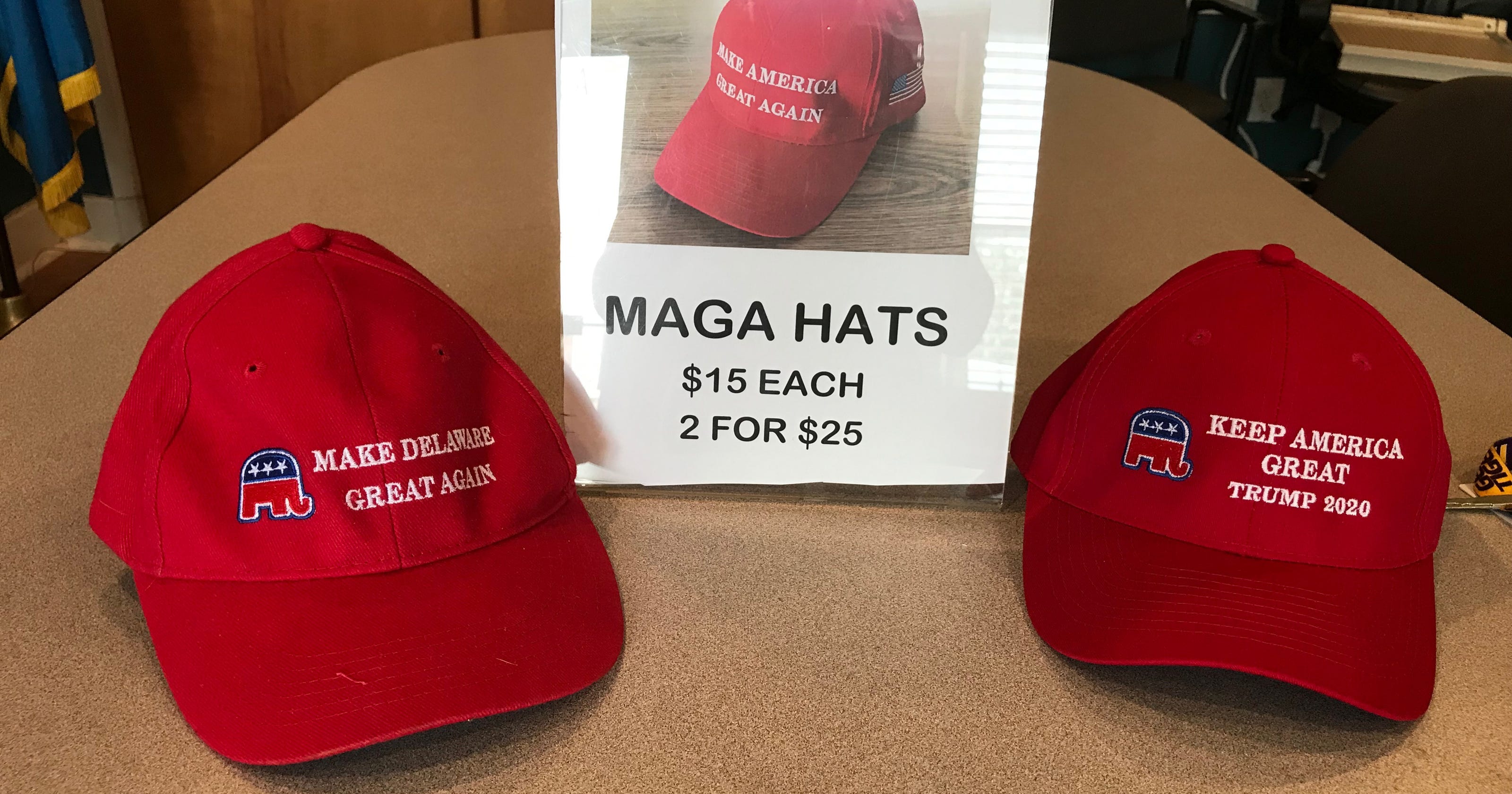 Why Delaware GOP volunteers cut 'Made in China' tags off MAGA-like hats
