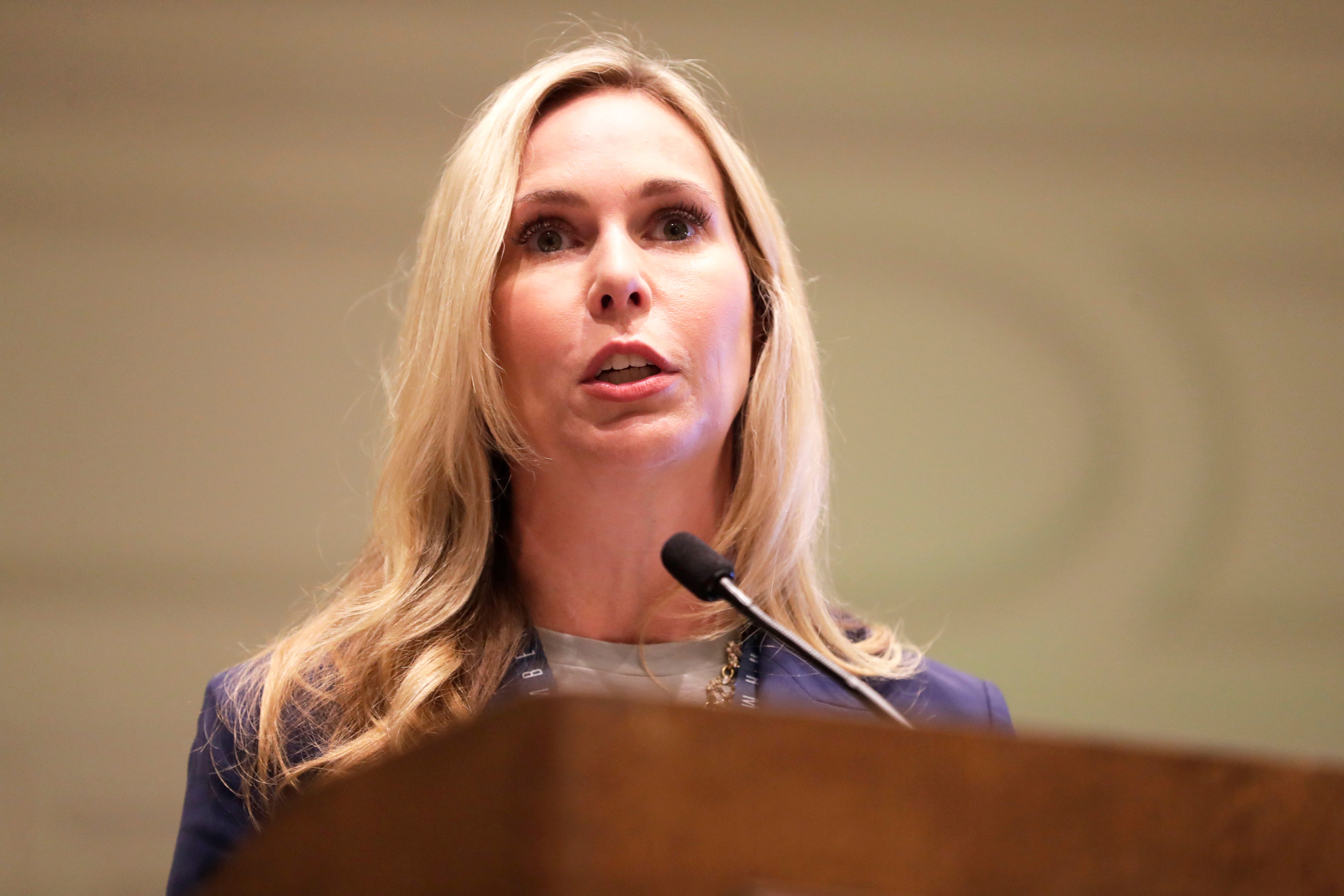 CEO of Trulieve Kim Rivers speaks on a panel about the cannabis industry