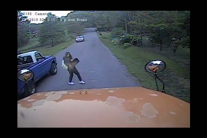 School bus dashcam captures close call after truck nearly hits teen School bus dashcam captures close call after truck nearly hits teen