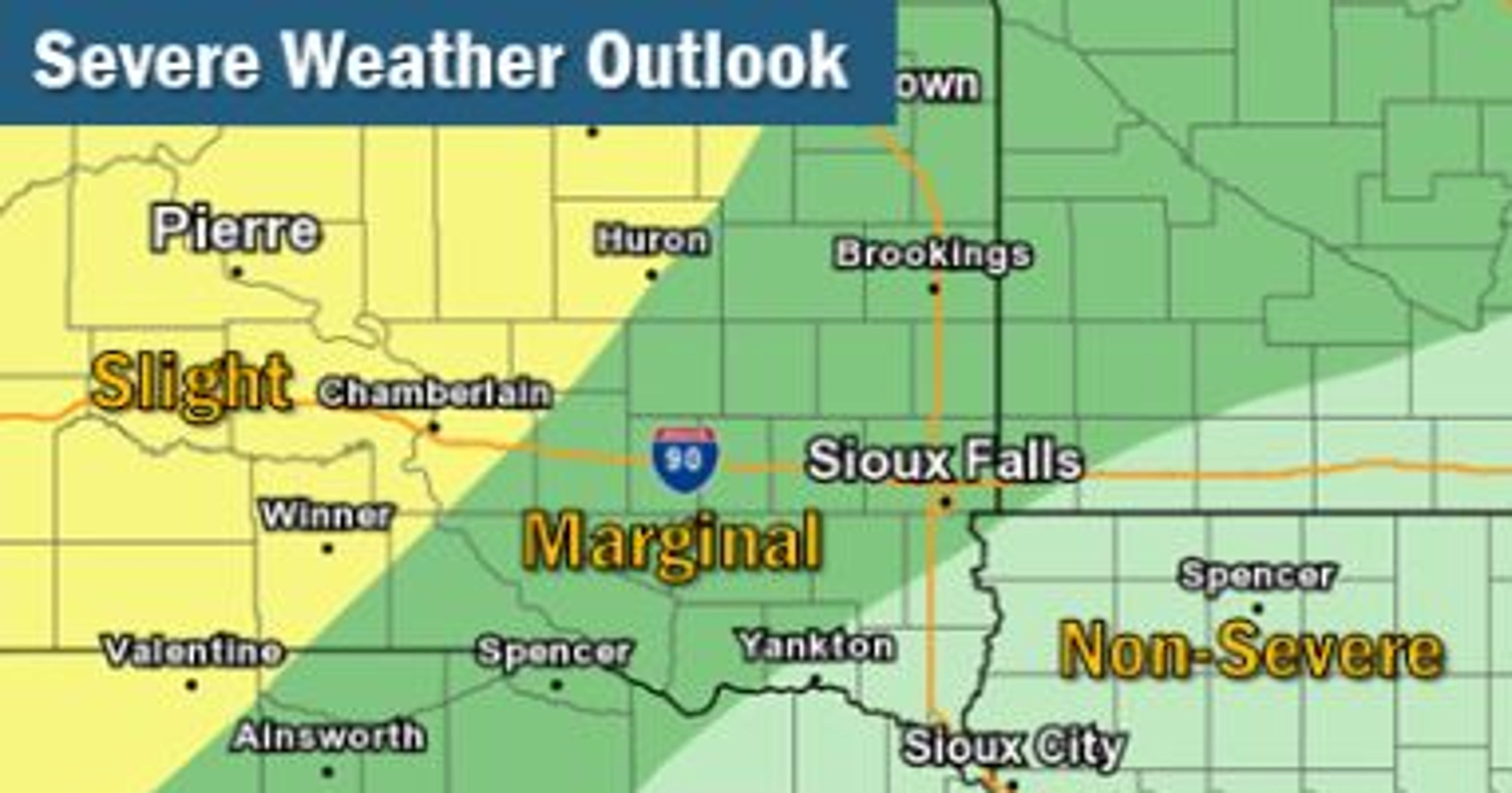 Severe weather expected mainly in central South Dakota on Friday
