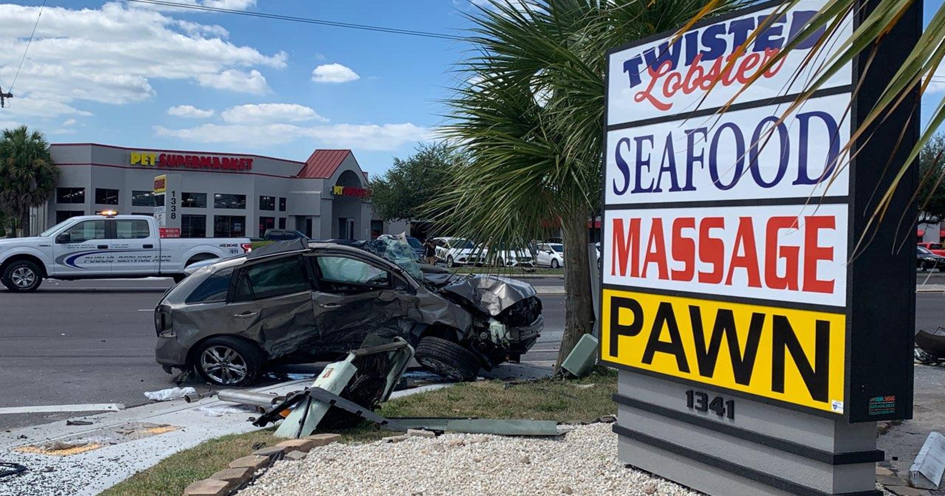 Two injured in Del Prado crash that cracked power pole