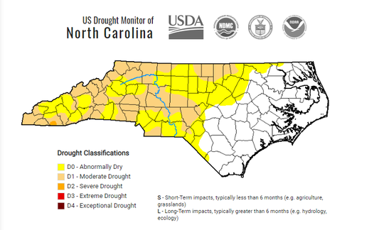 Moderate drought conditions exist in Buncombe, Western North Carolina