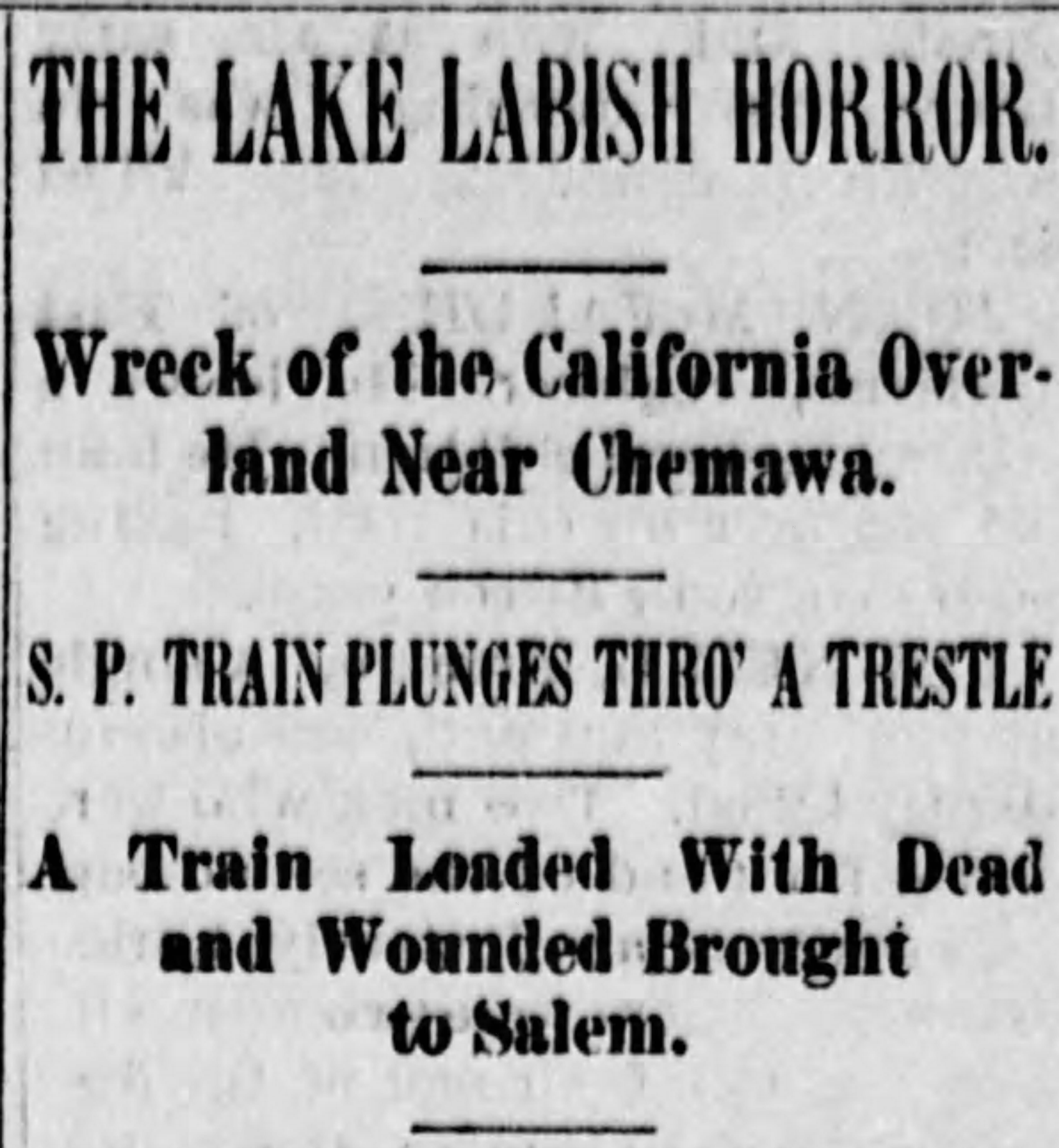 Train wreck near Salem in 1890 called 'The Lake Labish horror'