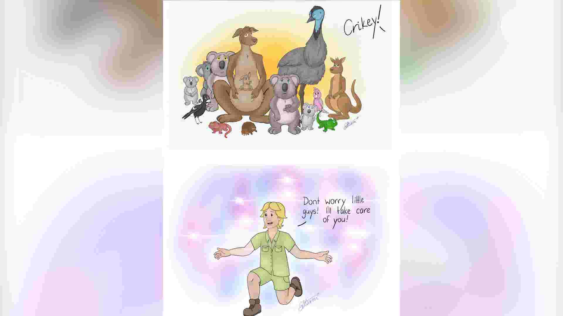 Australian-born artist's cartoon of Steve Irwin and animals goes viral