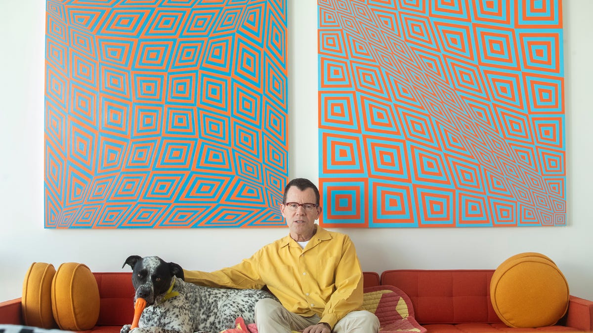 Artist Jim Isermann photographed at his home.