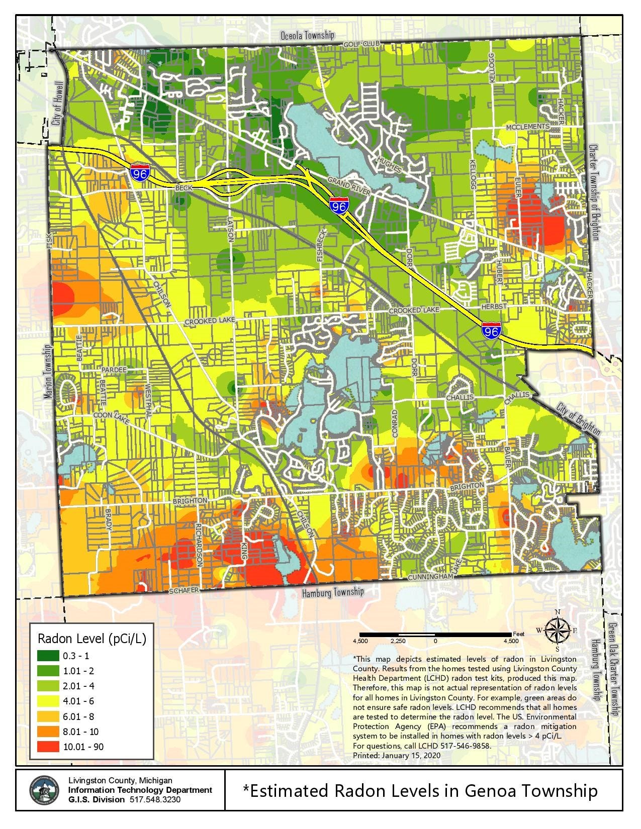 New maps shows estimated radon levels in Livingston cities, townships