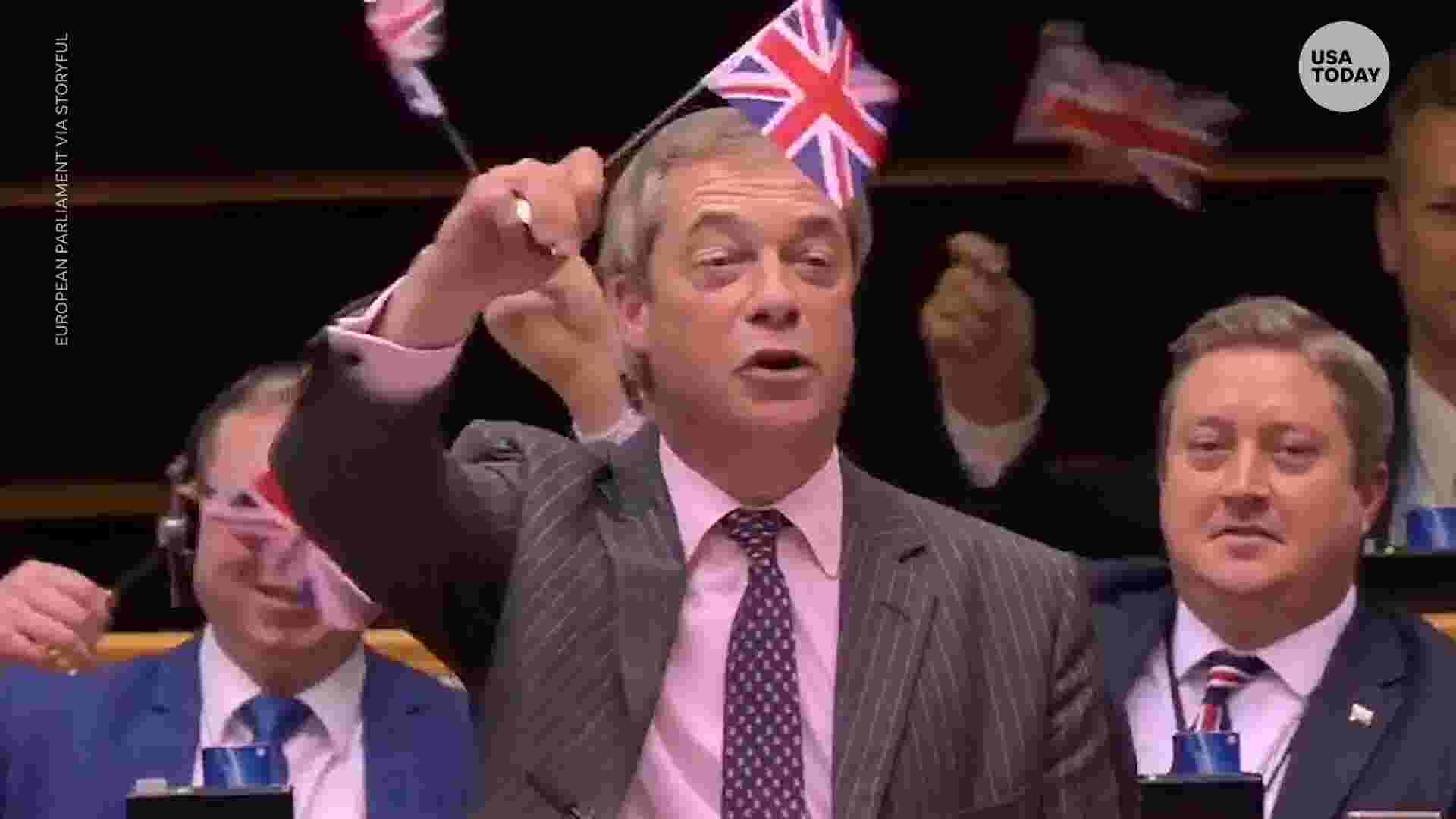 Nigel Farage: mic cut after waving British flag ahead of Brexit Day