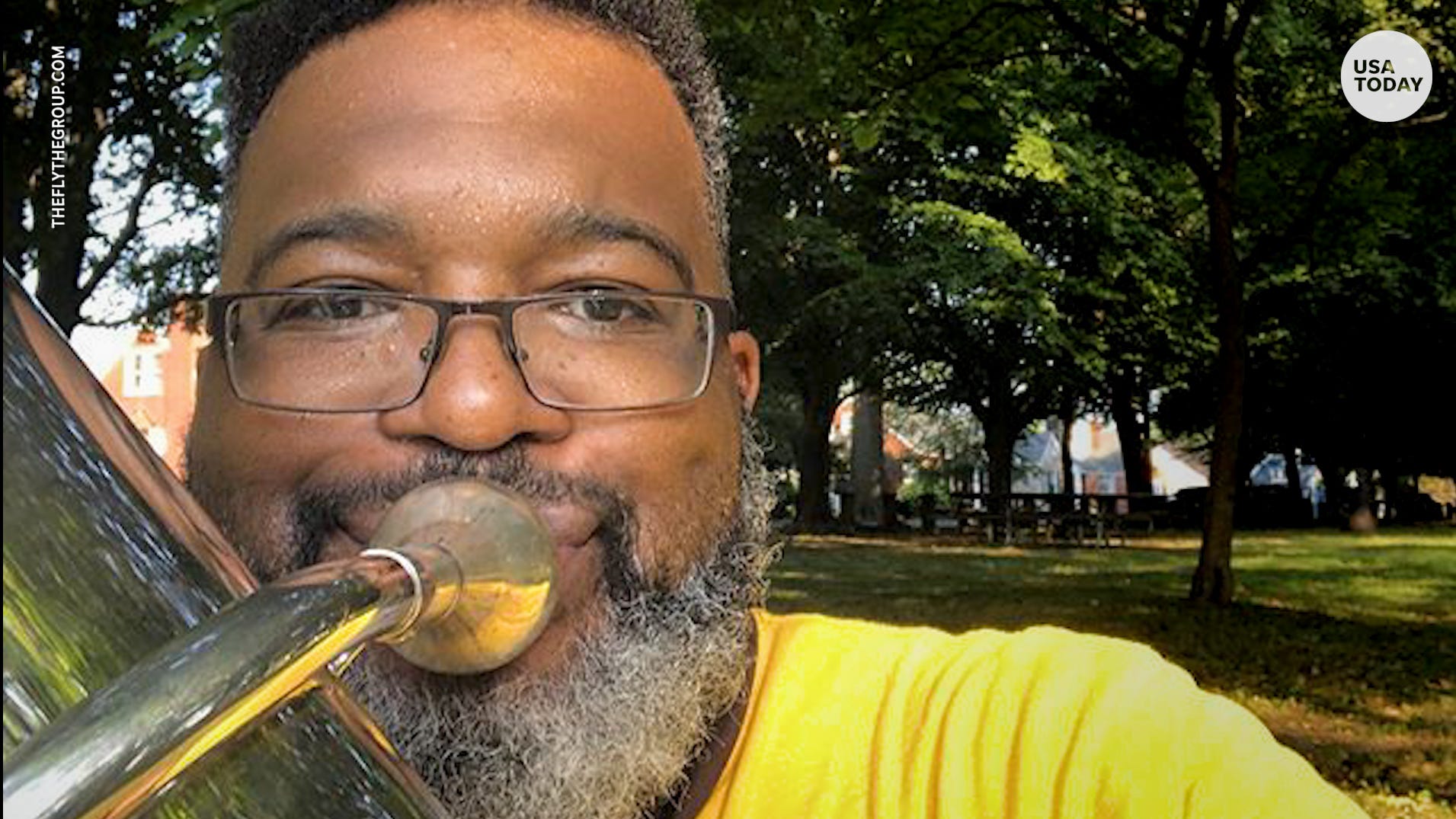 playing trombone with beard