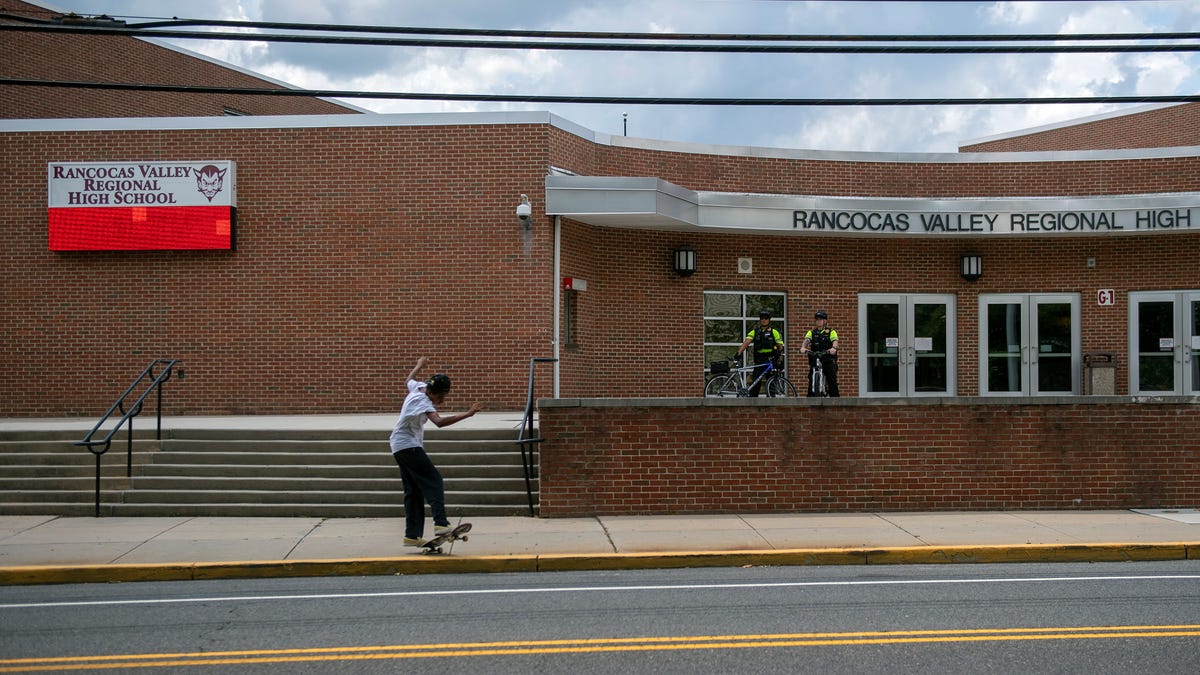 Demonstrators gather at Rancocas Valley High School