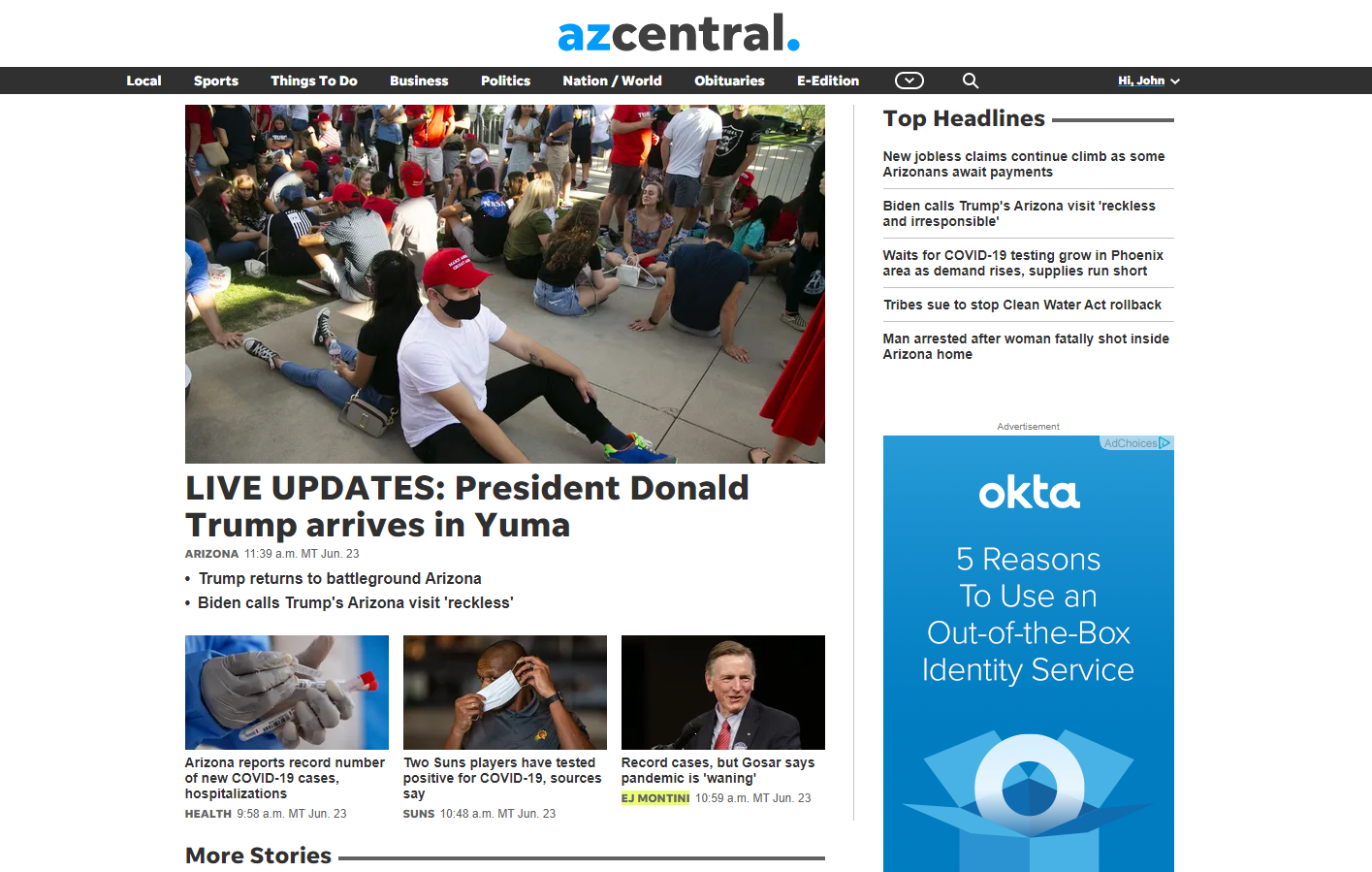 The Republic's azcentral.com website has a new look