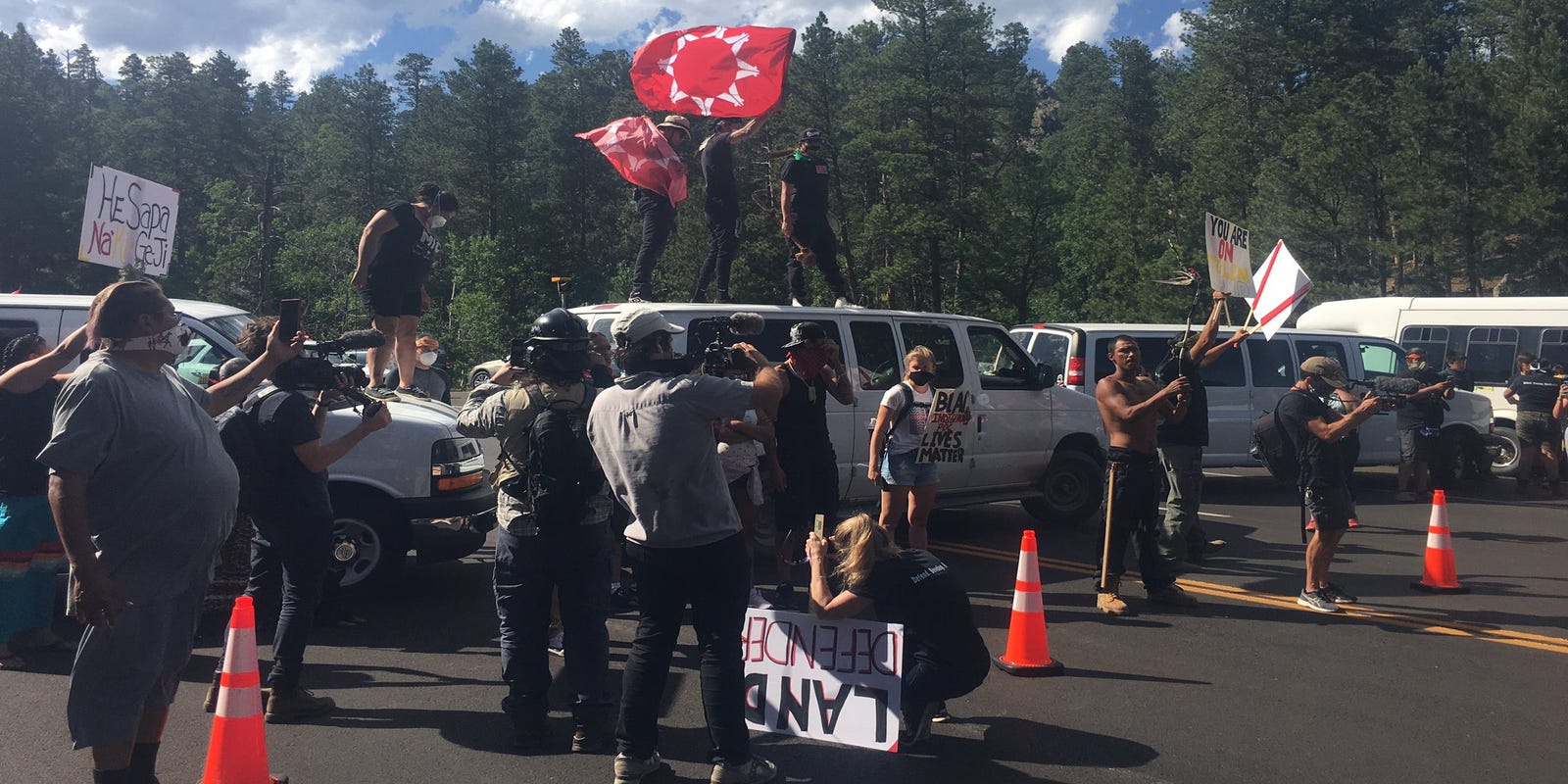 Mount Rushmore fireworks: Protesters block road ahead of Trump's arrival