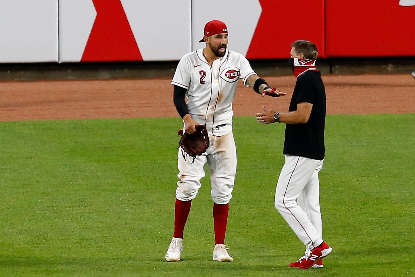 Nick Castellanos works on defense after Cincinnati Reds' win