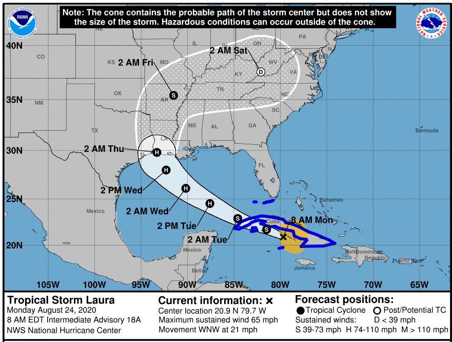 Hurricane Laura maps: Live track on path, spaghetti models