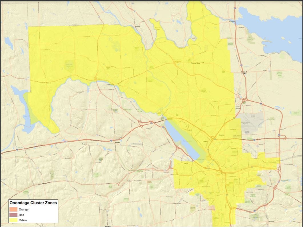 NY yellow zones: Parts of Erie, Monroe, Onondaga added to COVID list