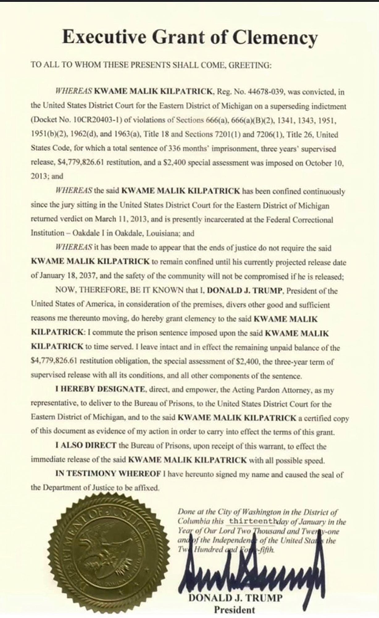 Kilpatrick clemency: The difference between pardon and commutation