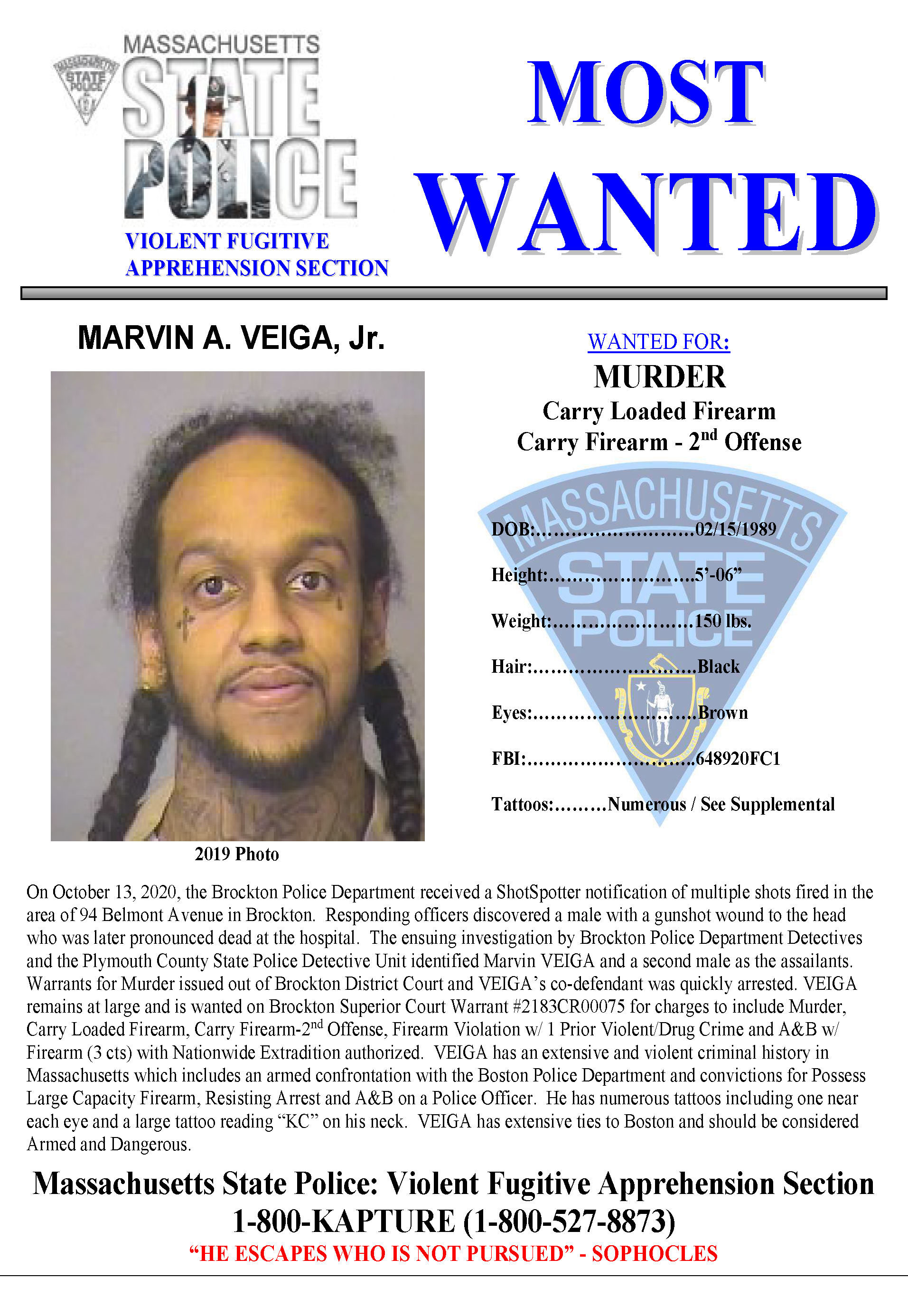 MA Most Wanted: Brockton murder suspect added to State Police list