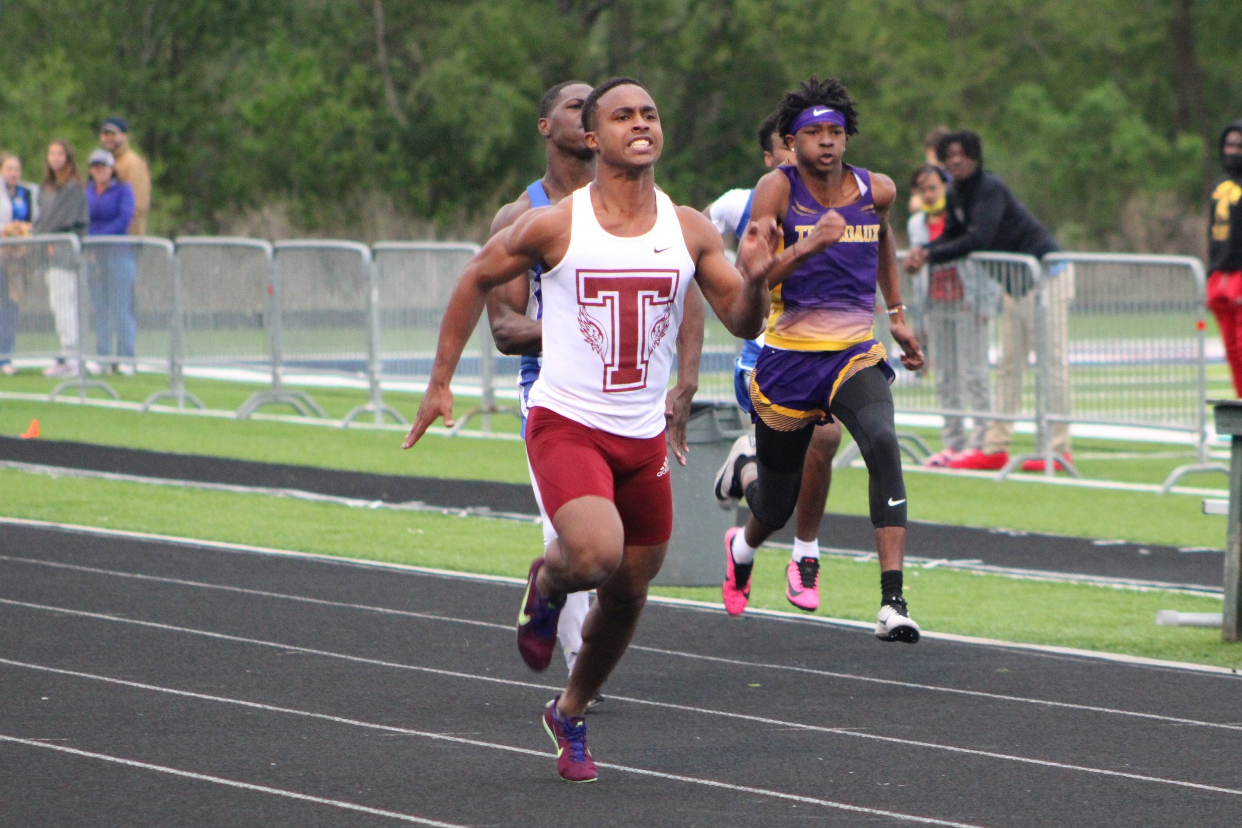 Jaylin Lucas, a three-star football prospect, showing speed at track meets