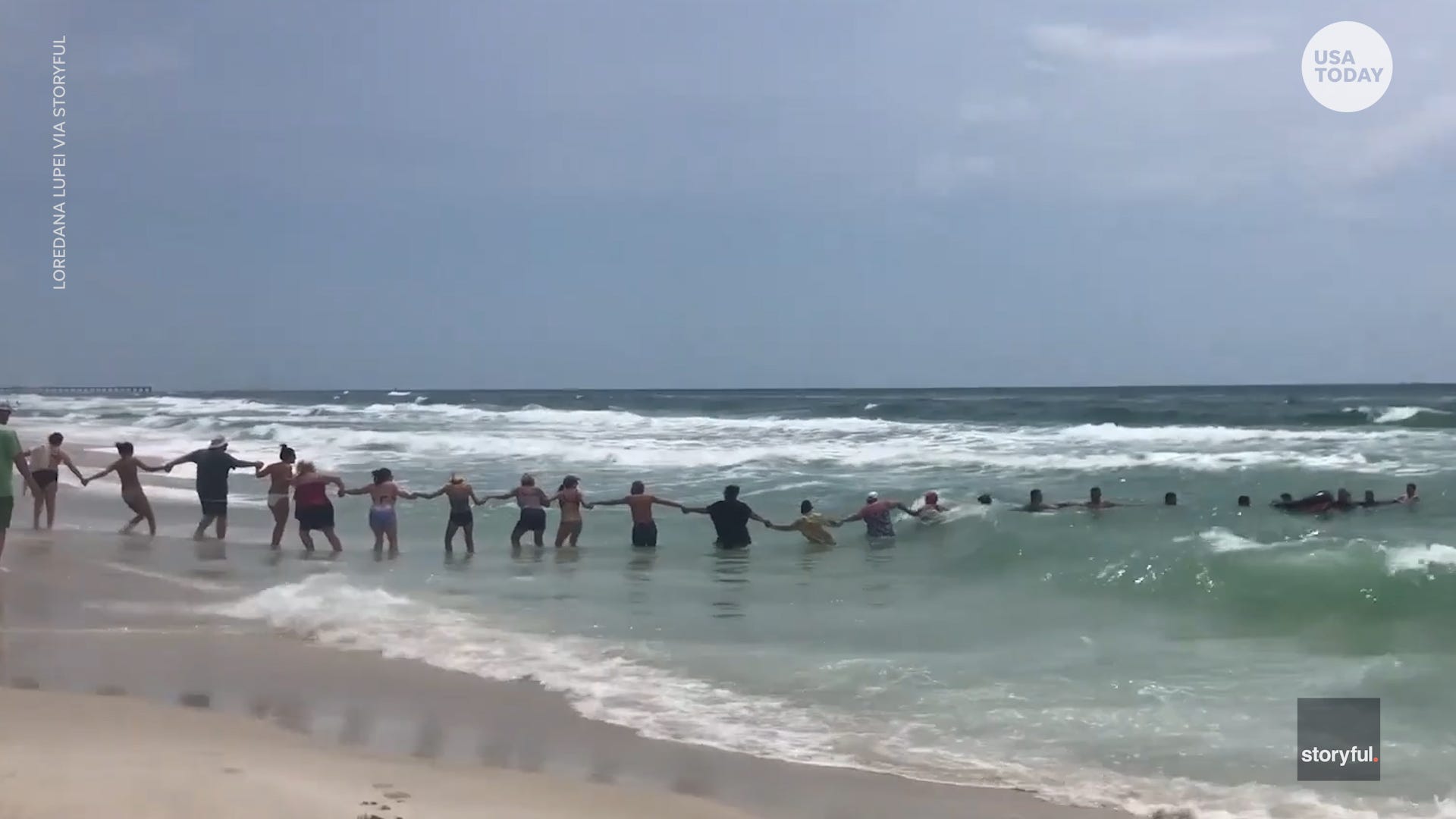 Beachgoers create human chain to save swimmer struggling in waves
