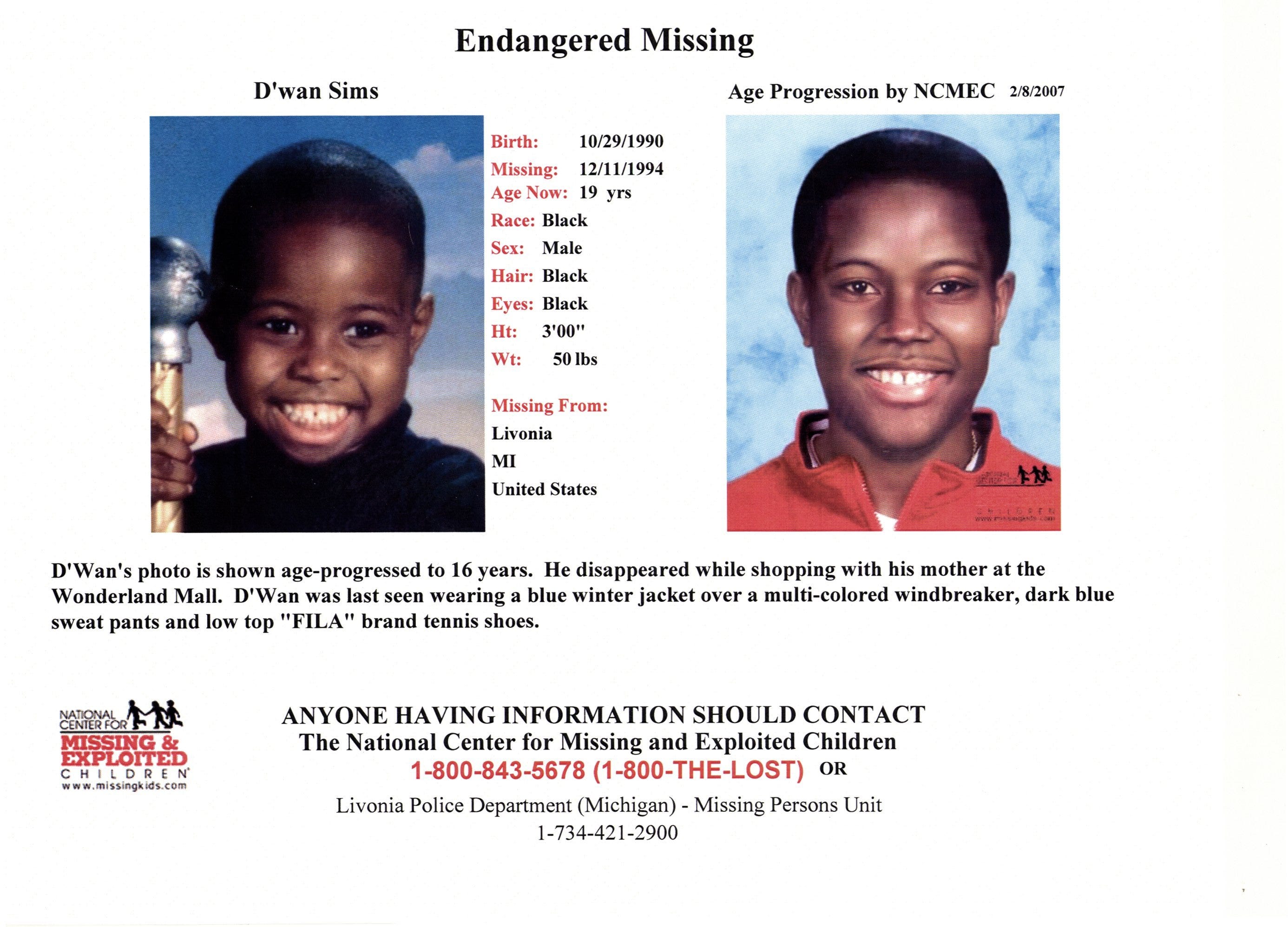 DNA in D'Wan Sims missing child case not a match, Livonia police say