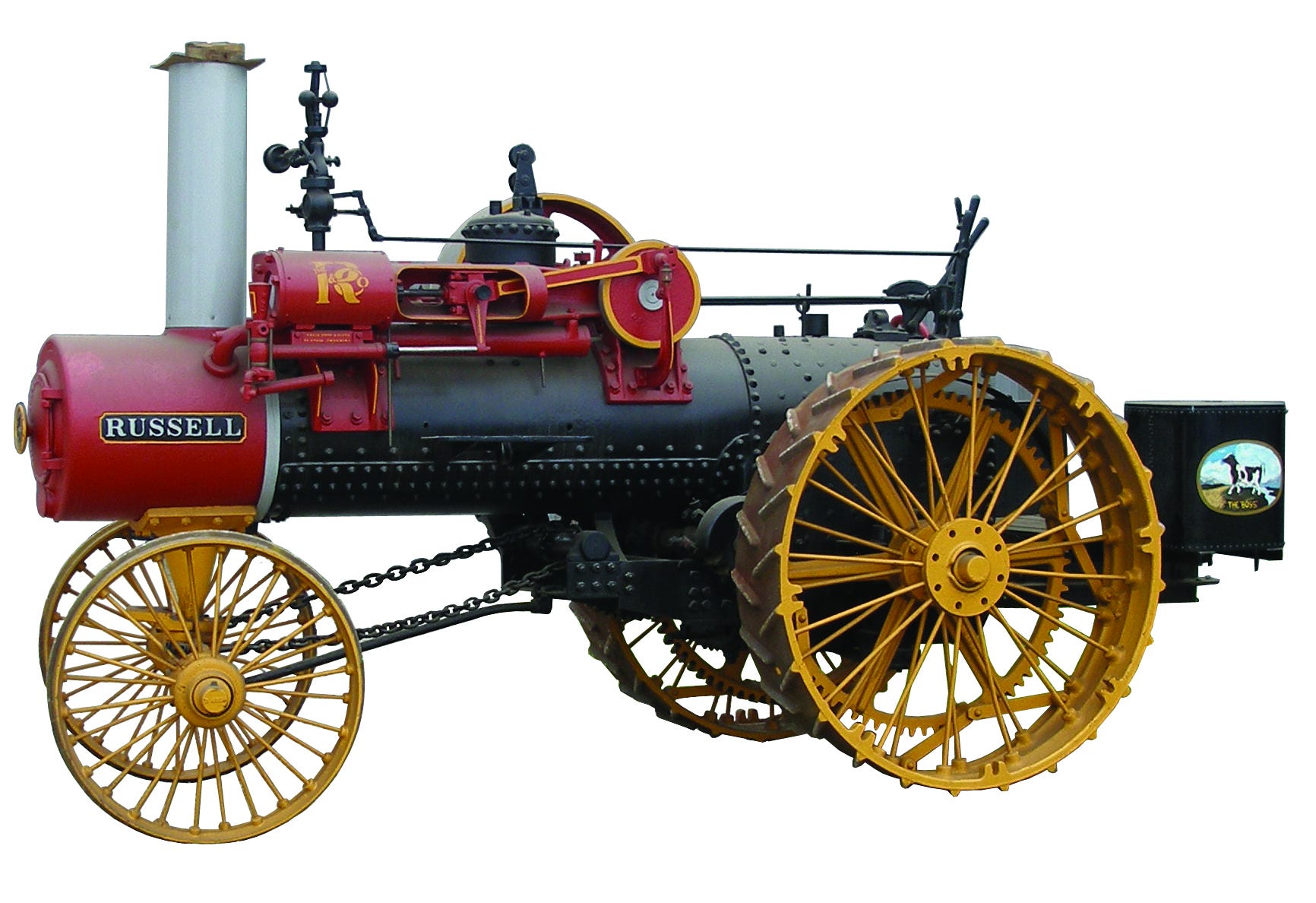 Russell traction steam engine on display outside MassMu