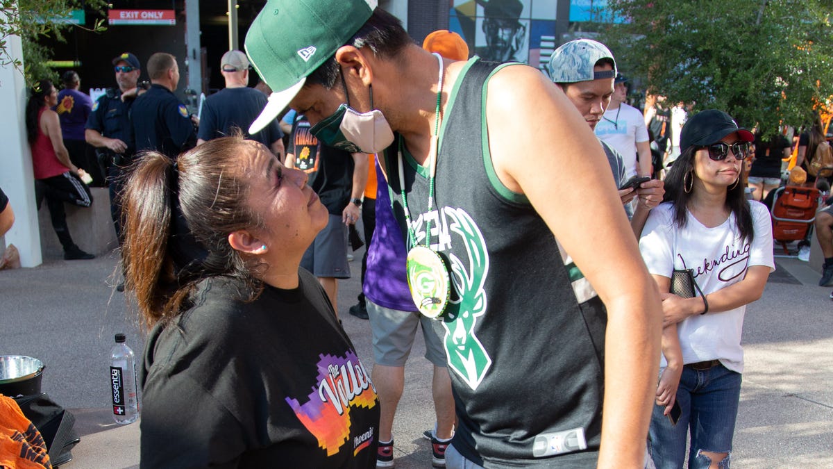 Phoenix Suns fans arrive at Footprint Center in Phoenix for Game 5