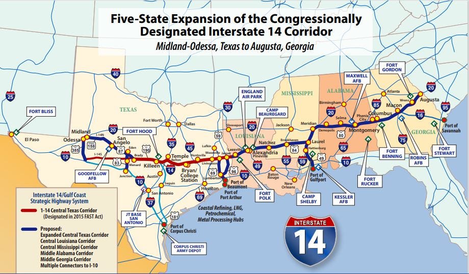 interstate hwy 14 map of route