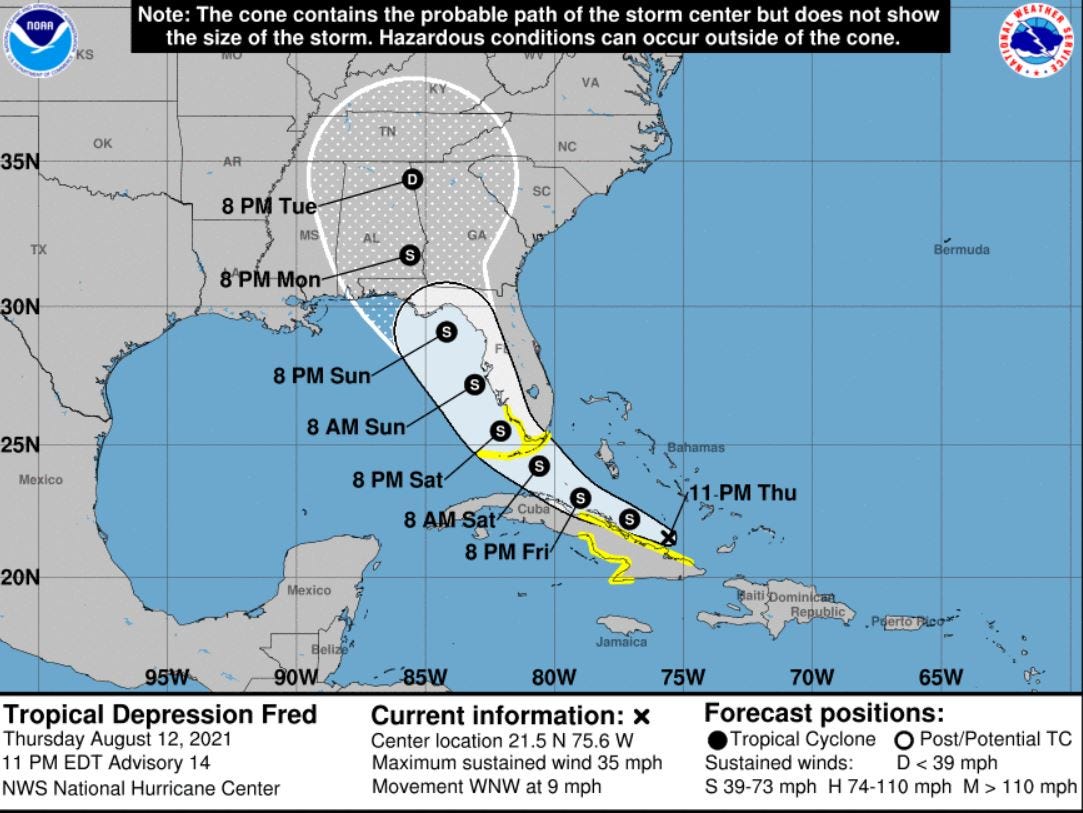 Fred forecast to become tropical storm as it nears Florida, NHC says