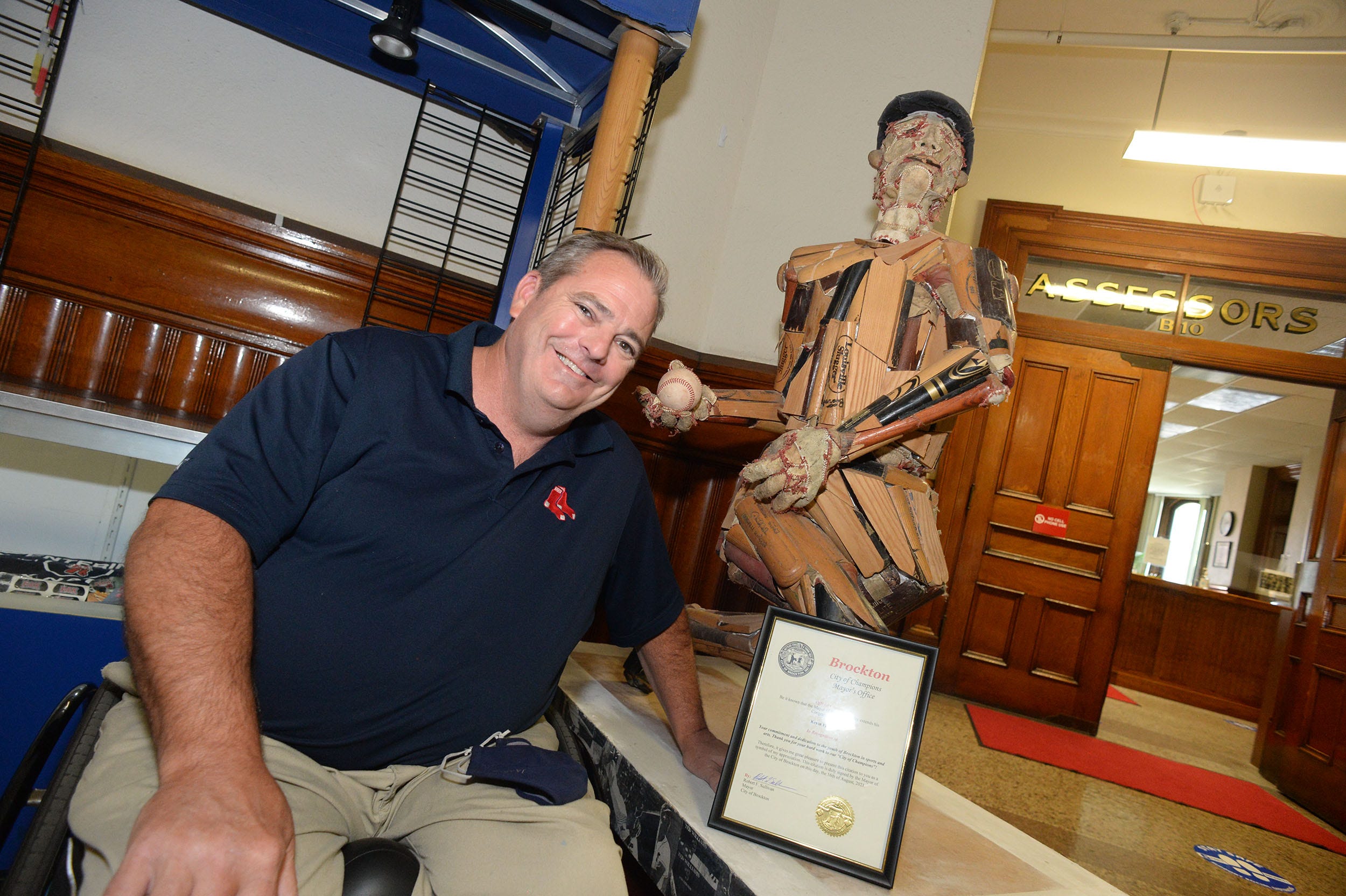 Brockton art teacher's baseball statues find new home at City Hall