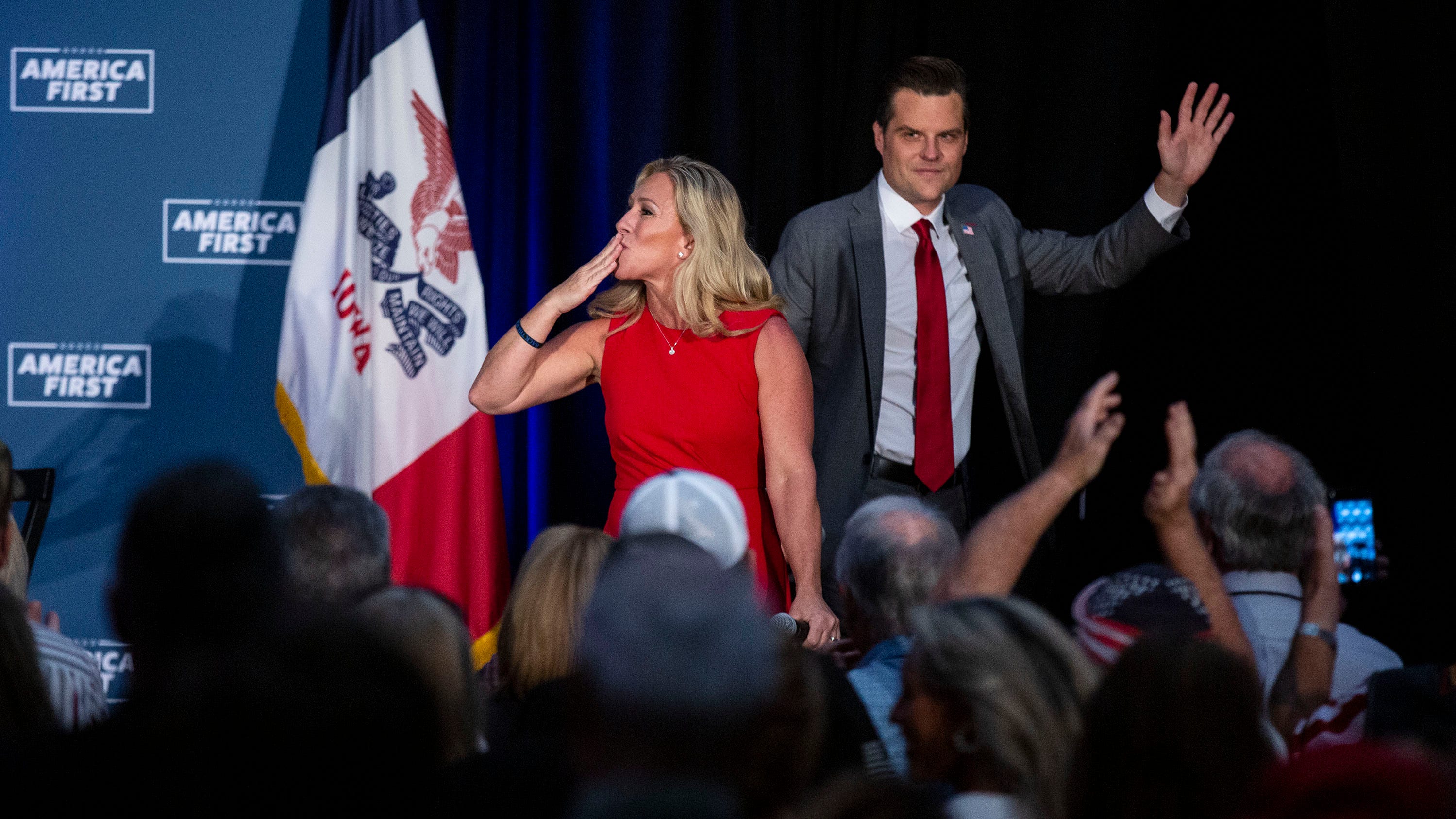 Marjorie Taylor Greene, Matt Gaetz hold 'America First' rally in Iowa Marjorie Taylor Greene, Matt Gaetz hold 'America First' rally in Iowa