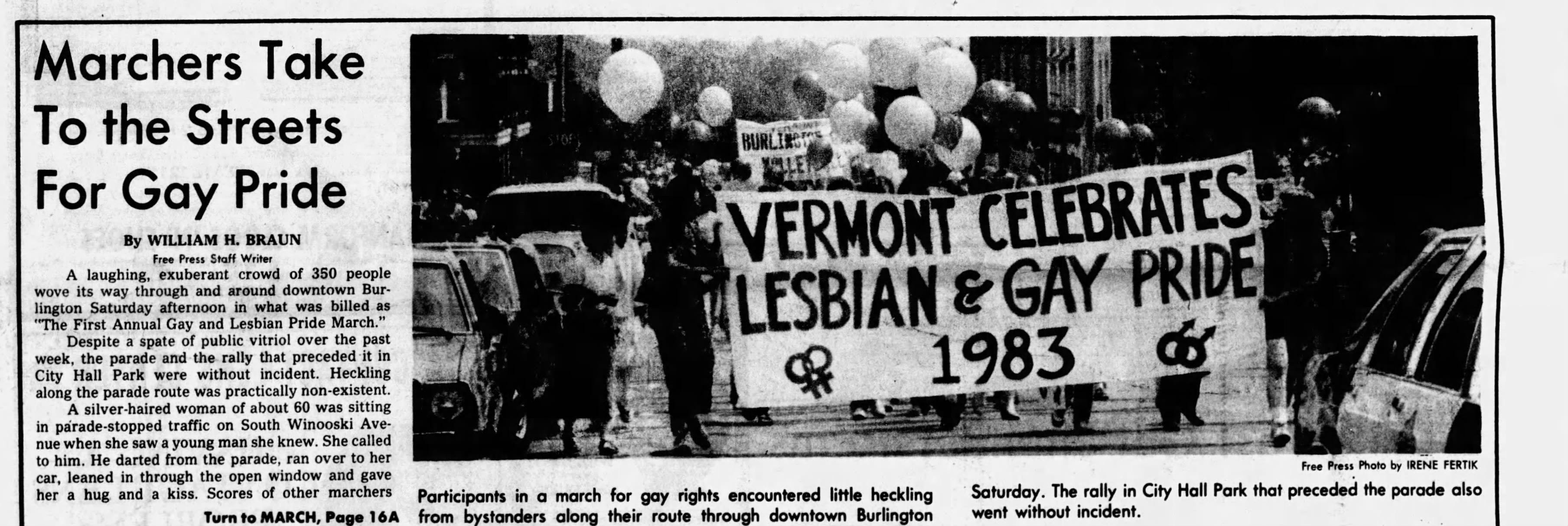 History of LGBTQ+ Pride celebration in Vermont